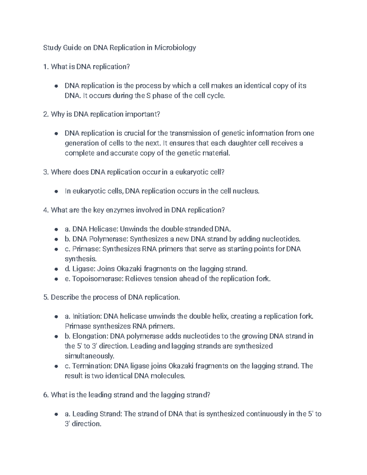 Study Guide on DNA Replication in Microbiology - It occurs during the S ...
