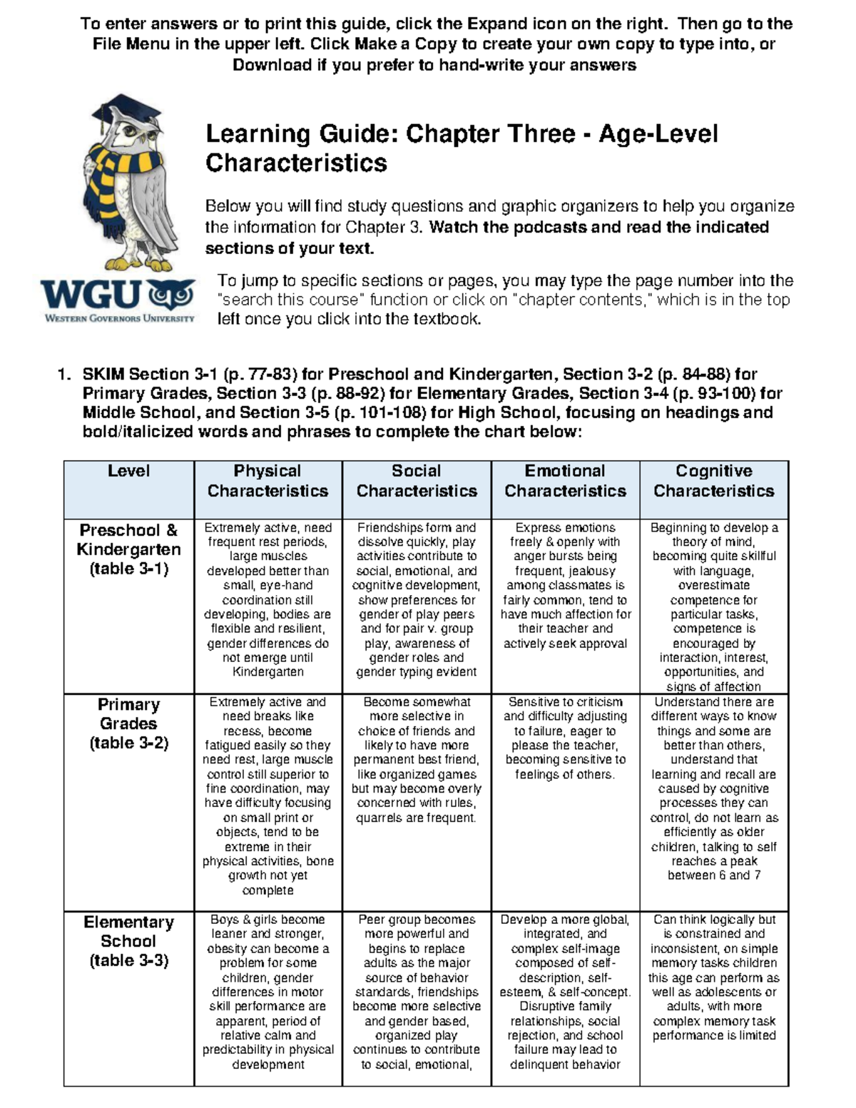 Chapter 3 Learning Guide - To enter answers or to print this guide ...