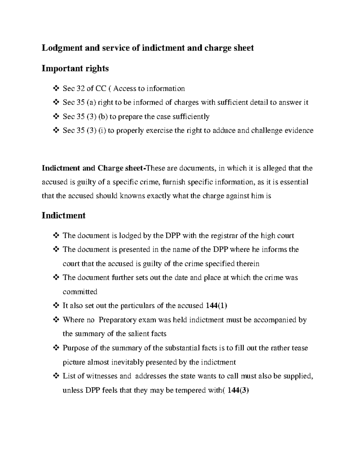 Lodgment and service of indictment and charge sheet - Studocu