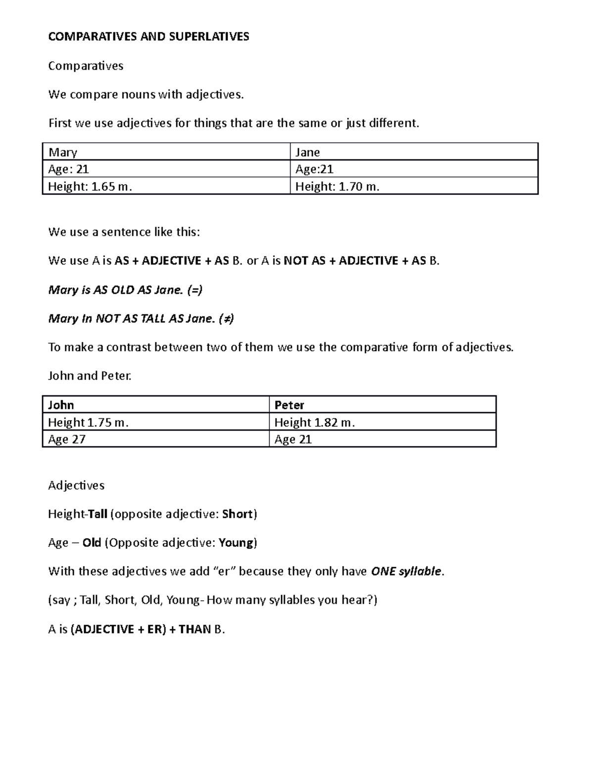 09 Comparatives AND Superlatives UNIT 5A -5B - COMPARATIVES AND ...