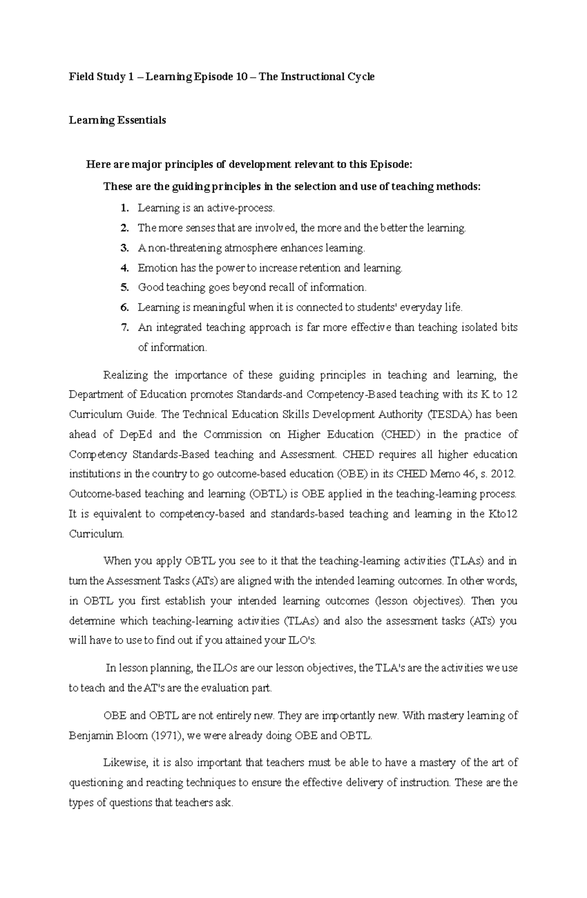 FS1 Learning-Episode 10 The Instructional Cycle - Lesson and Activities ...