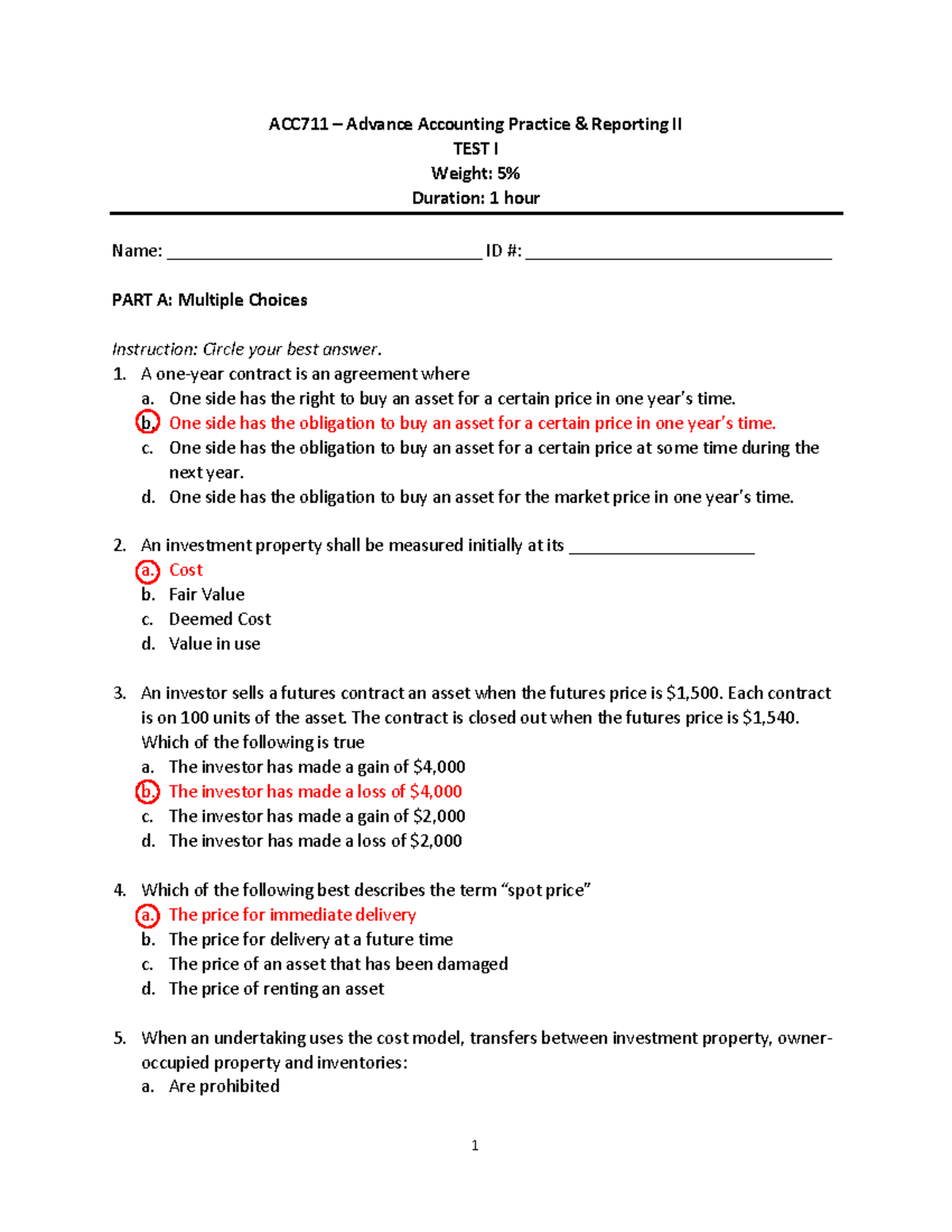 ACC711 Test 1 Sem 2 23 - Advanced Accounting Test 1 - ACC711 – Advance ...