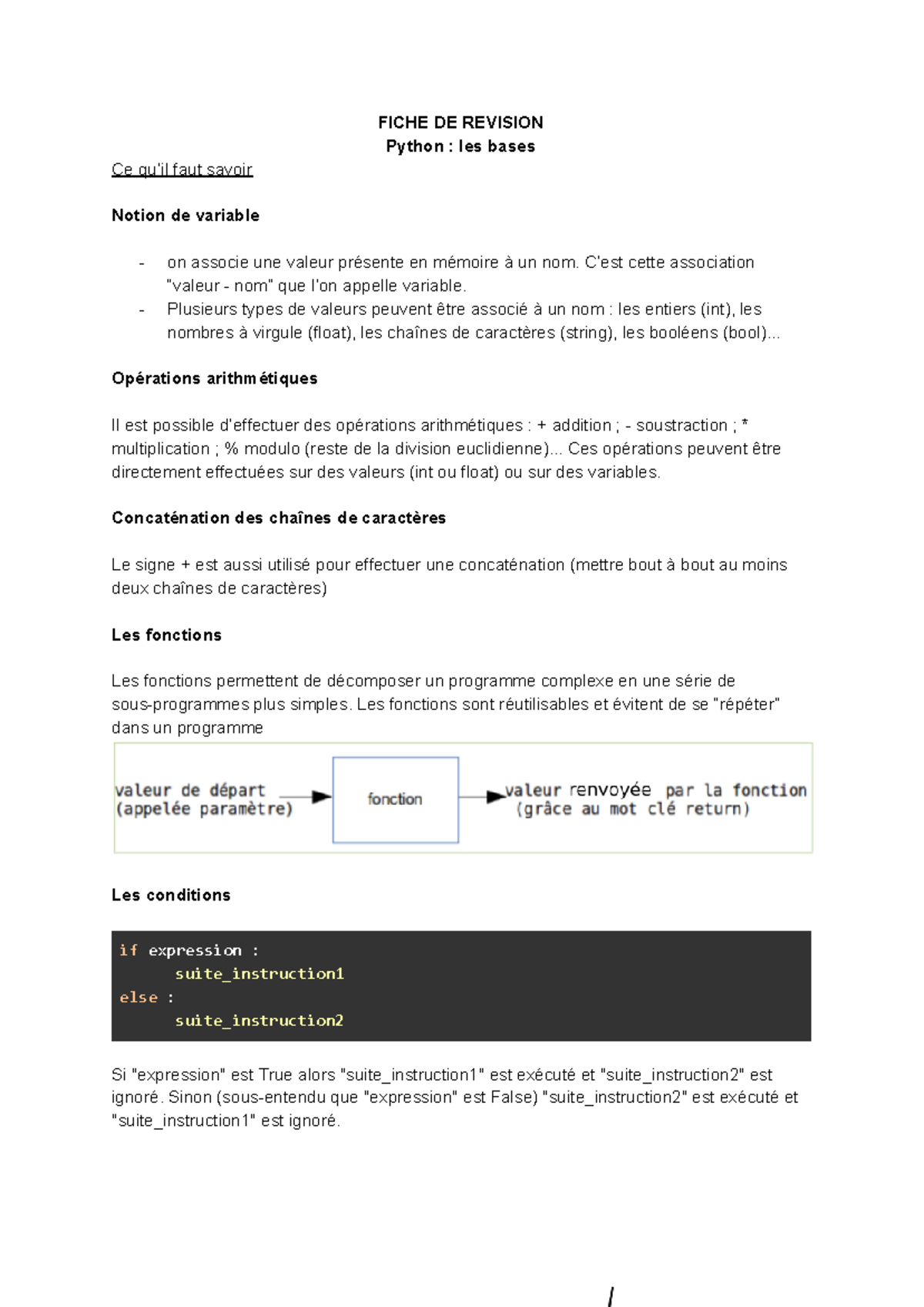 01 python les bases - Fiche - FICHE DE REVISION Python : les bases Ce ...