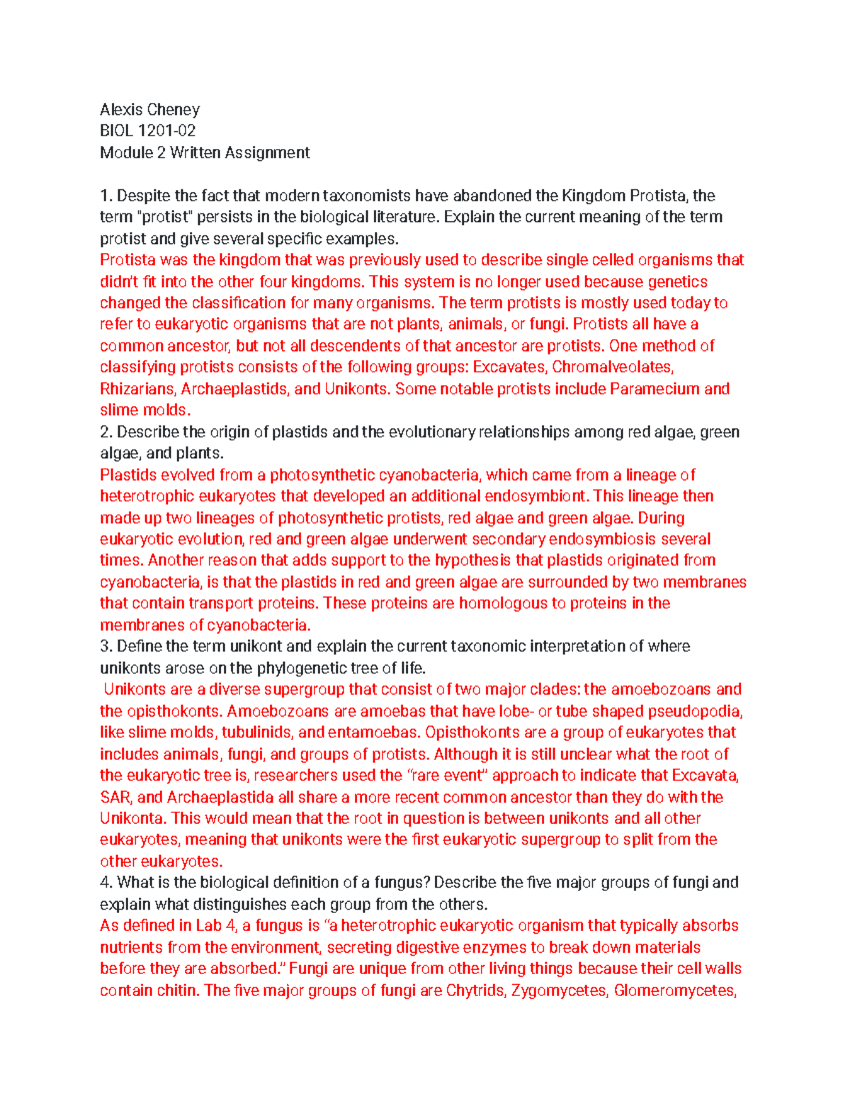 BIO Written Assignment 2 - Alexis Cheney BIOL 1201- Module 2 Written ...