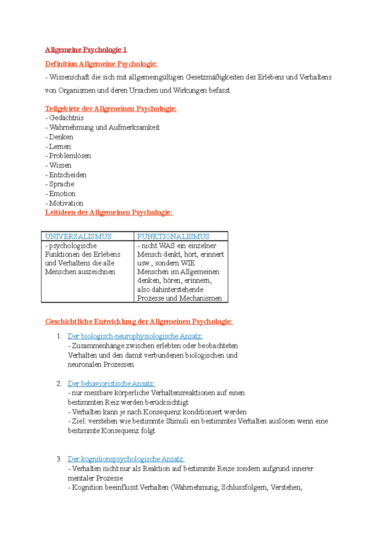 AP 1 Einführung in Psychologie - Allgemeine Psychologie 1 Definition Allgemeine Psychologie ...
