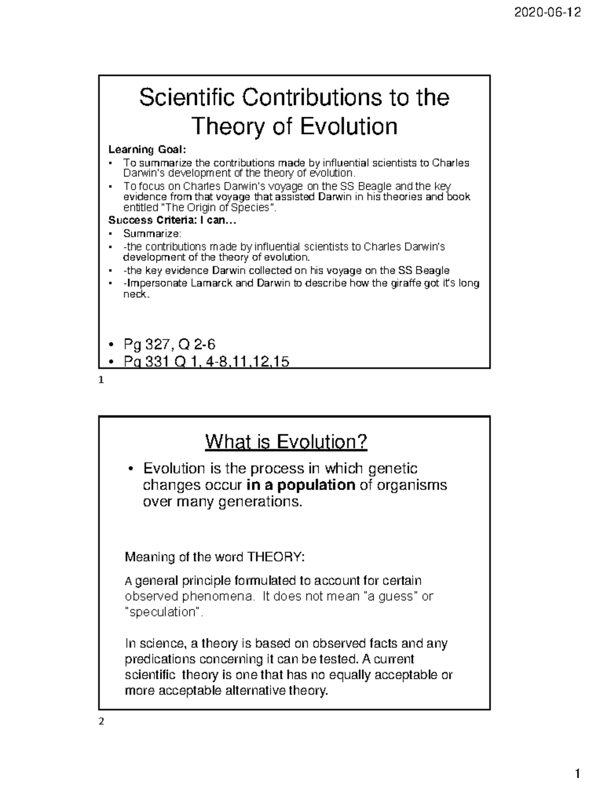 Lesson 5 Scientific Contributions to a Theory of Evolution Revised ...