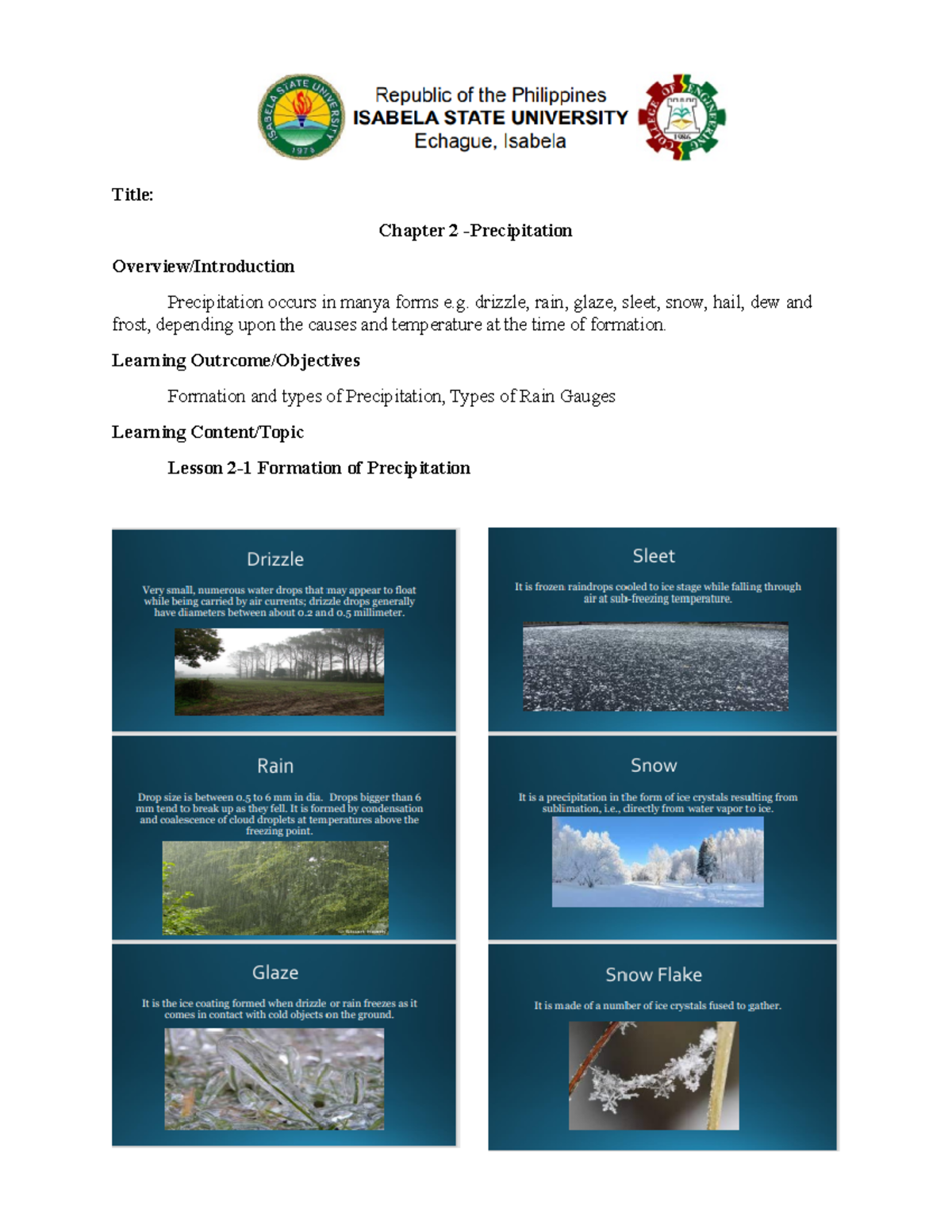 CE 325 Chapter 2 - xcvhbjnkjmk - Title: Chapter 2 -Precipitation ...