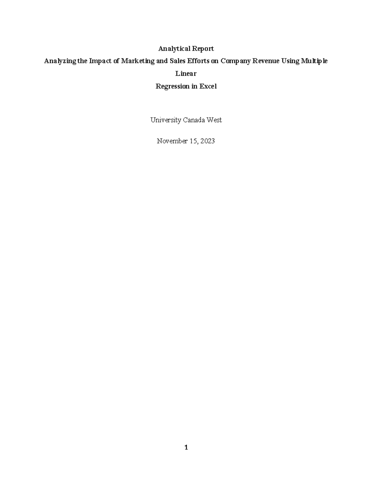 Analytical Report - Business analytics individual assignment - Analytical Report Analyzing the ...