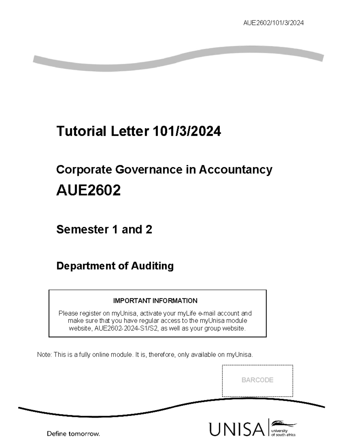 101 2024 3 p - AUE2602/101/3/ Tutorial Letter 101/3/ Corporate ...