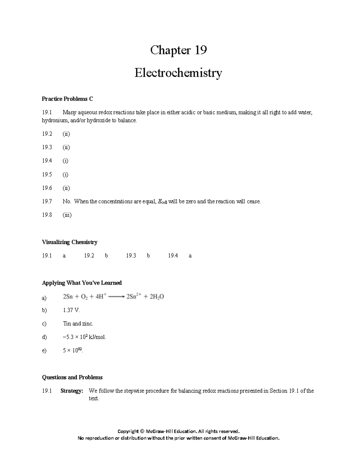 C19 4e Solutions -Electrochemistry - Copyright © McGraw-Hill Education ...