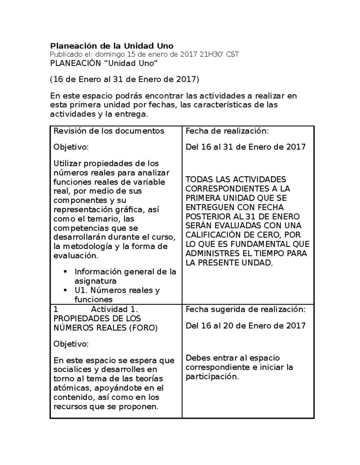 Planeación de la Unidad Uno - Planeación de la Unidad Uno Publicado el ...