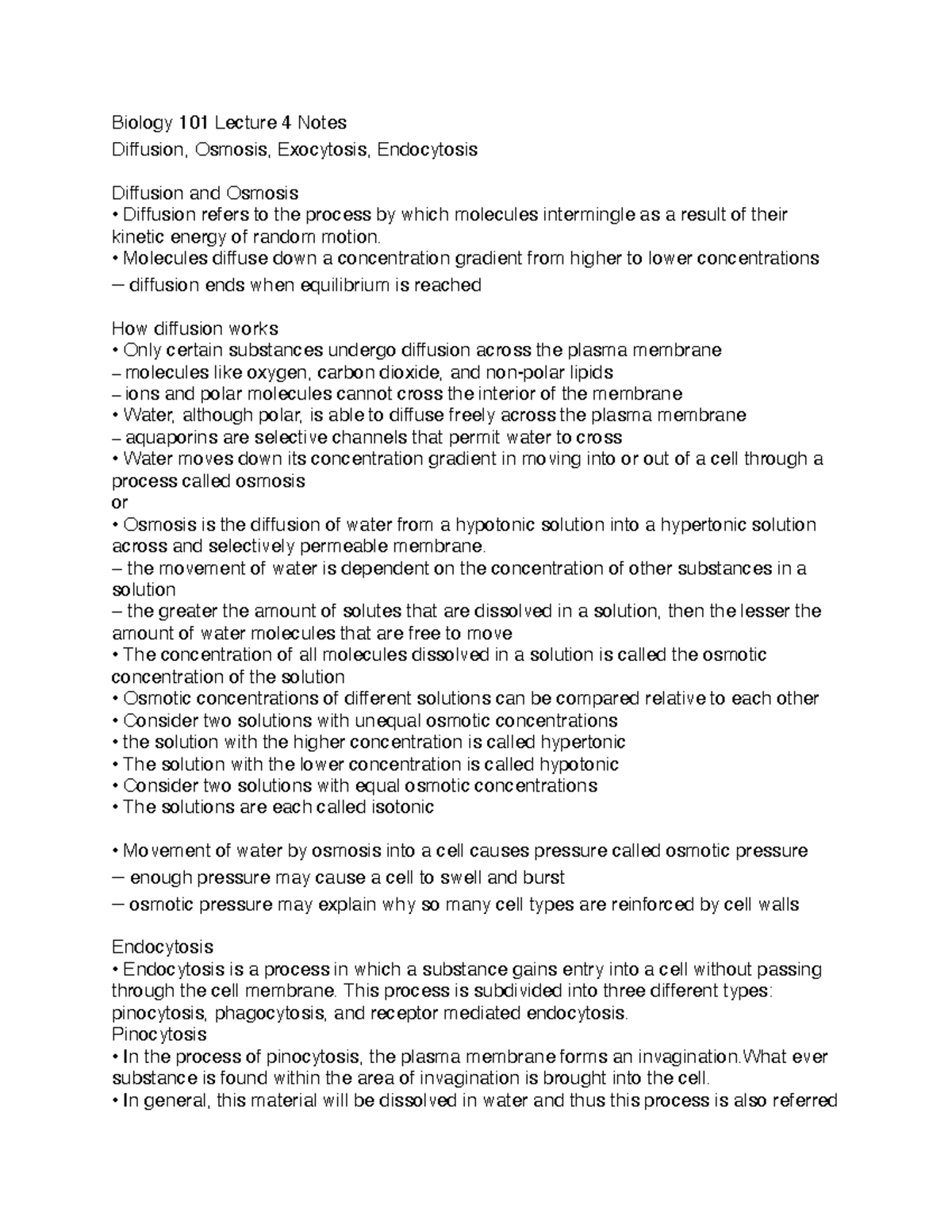 Bio 4 - function processes biology class notes - Biology 101 Lecture 4 ...