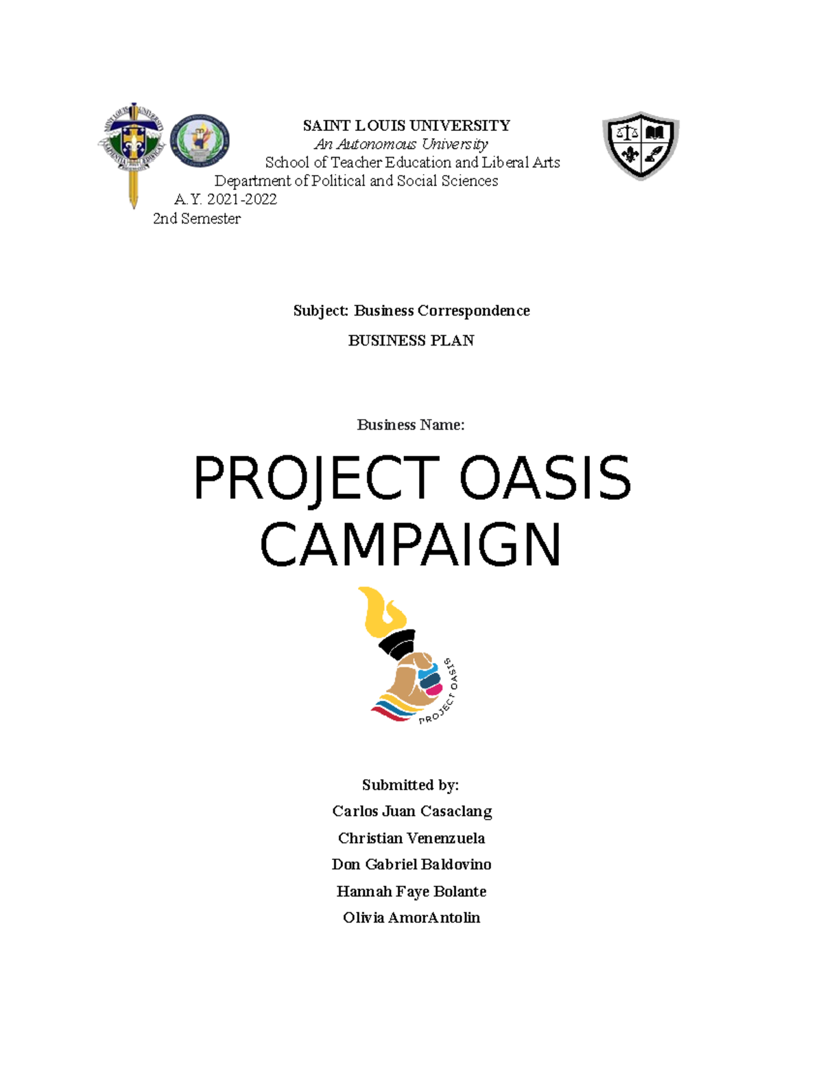 Project-Oasis-Campaign - SAINT LOUIS UNIVERSITY An Autonomous ...
