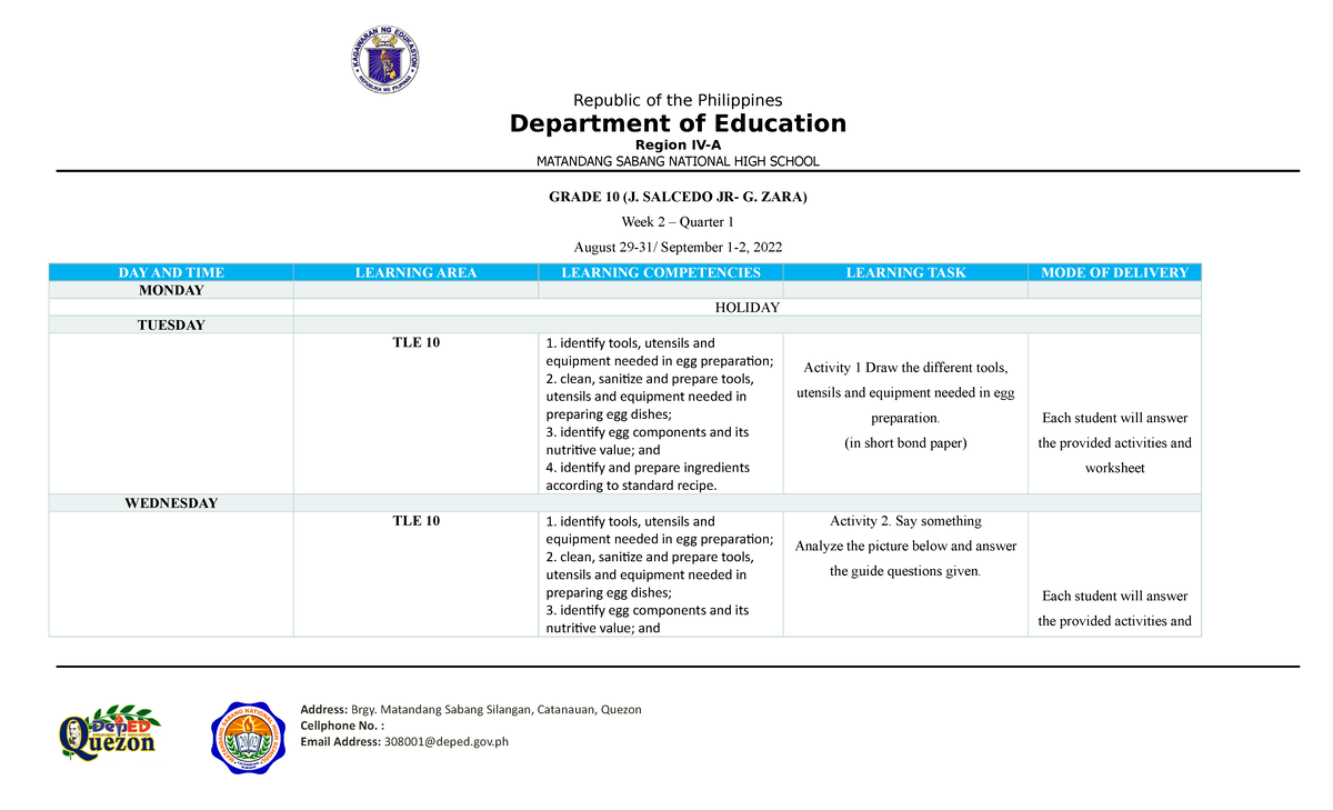 WHLP AUG 29-SEPT 2, 2022 - Republic of the Philippines Department of ...