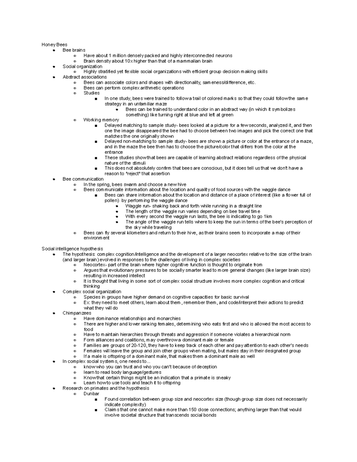CGSC exam 2 notes - Professor Andreasen Fall 22 - Honey Bees Bee brains ...