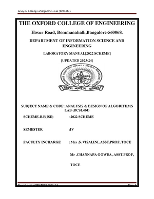 DAA LAB Manual - DAA LAB MANUAL 21CS DESIGN AND ANALYSIS OF ALGORITHMS ...