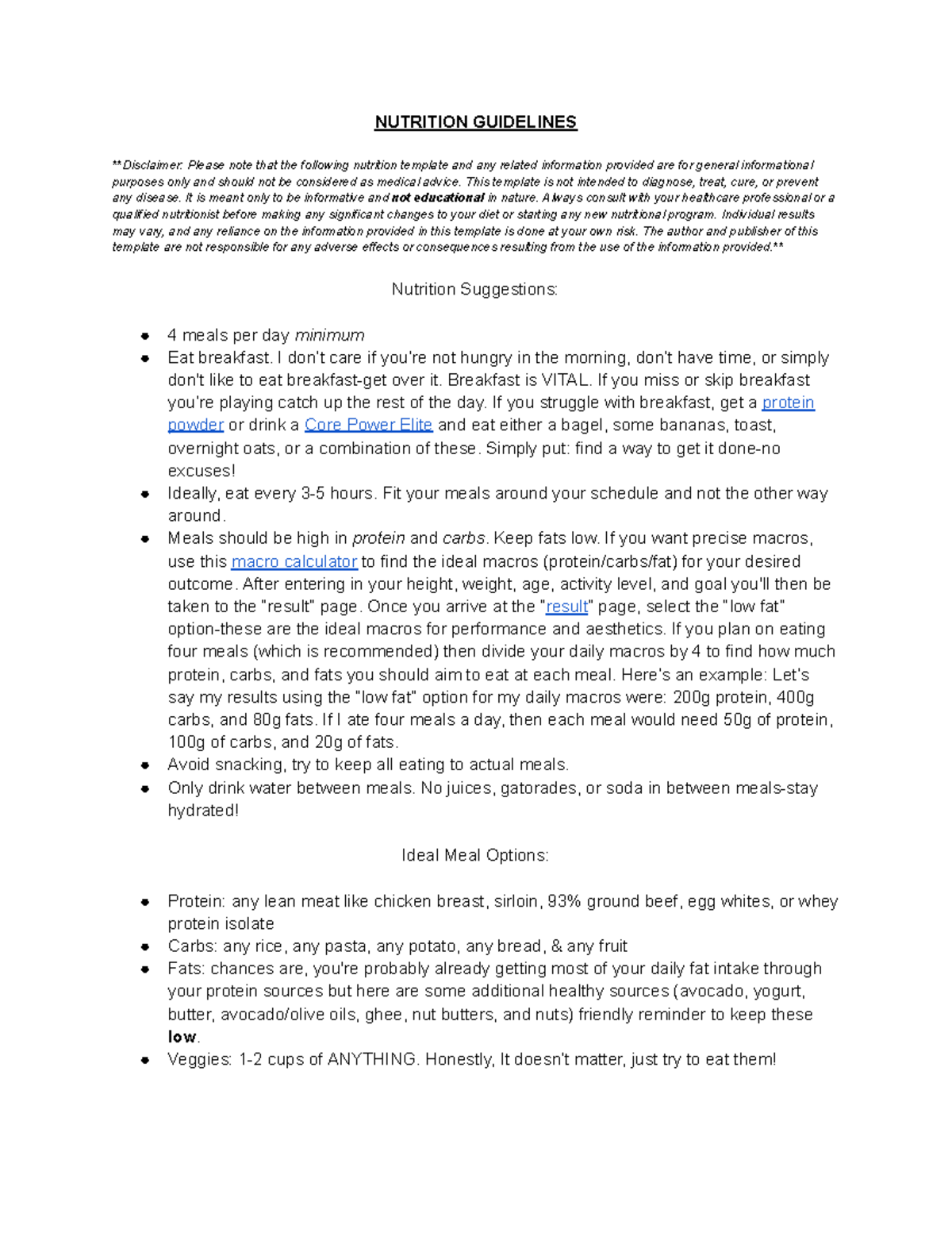 Mealplan - Pdf - NUTRITION GUIDELINES Disclaimer: Please note that the ...
