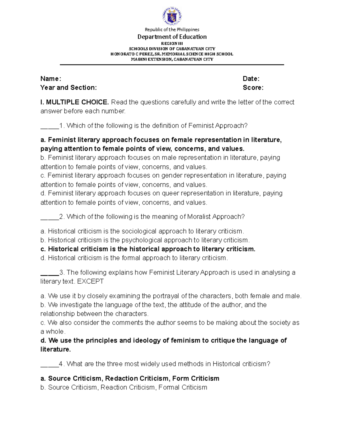 ACTIVITY 5 FOR STUDENTS - Bachelor of Secondary Education - Studocu