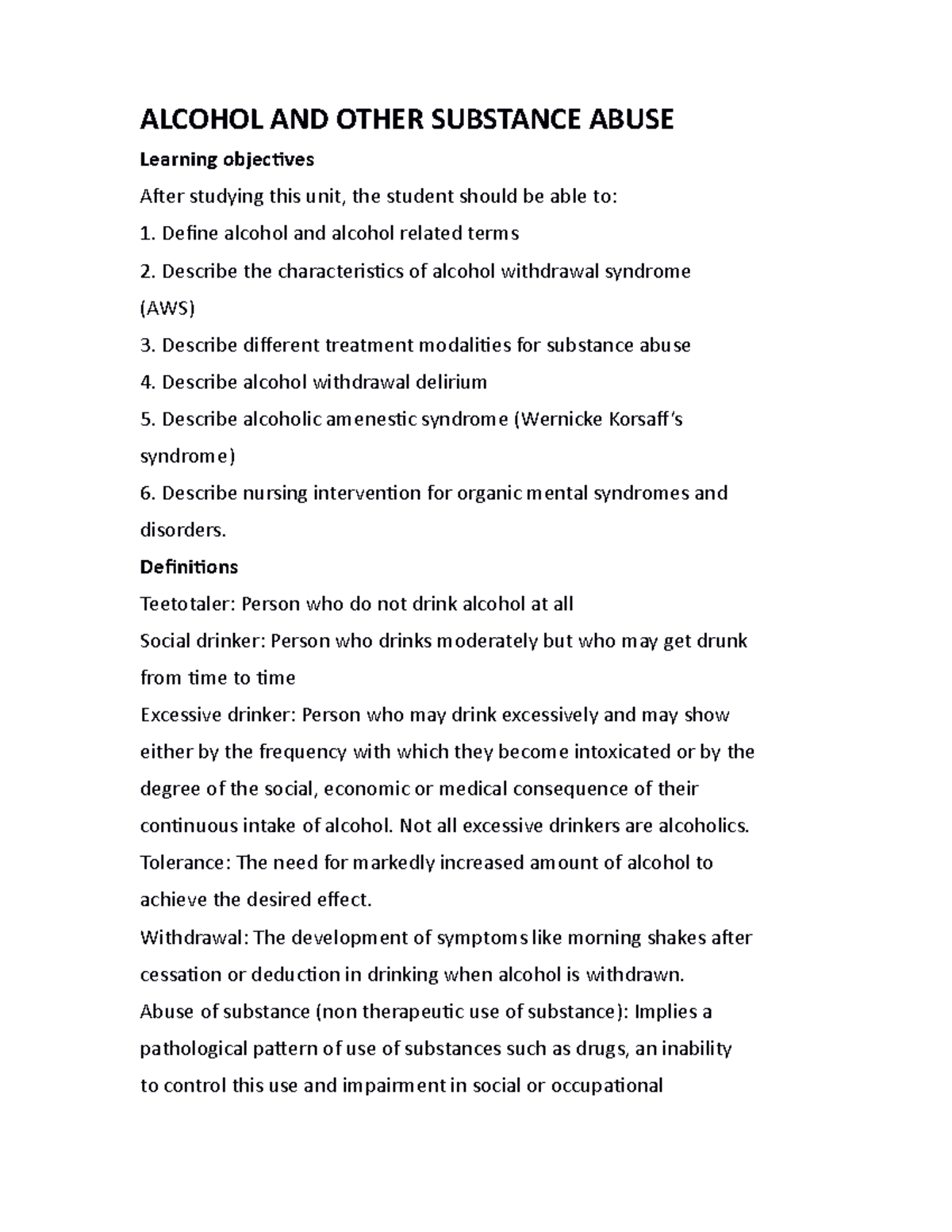 Alcohol AND Other Substance Abuse - ALCOHOL AND OTHER SUBSTANCE ABUSE ...