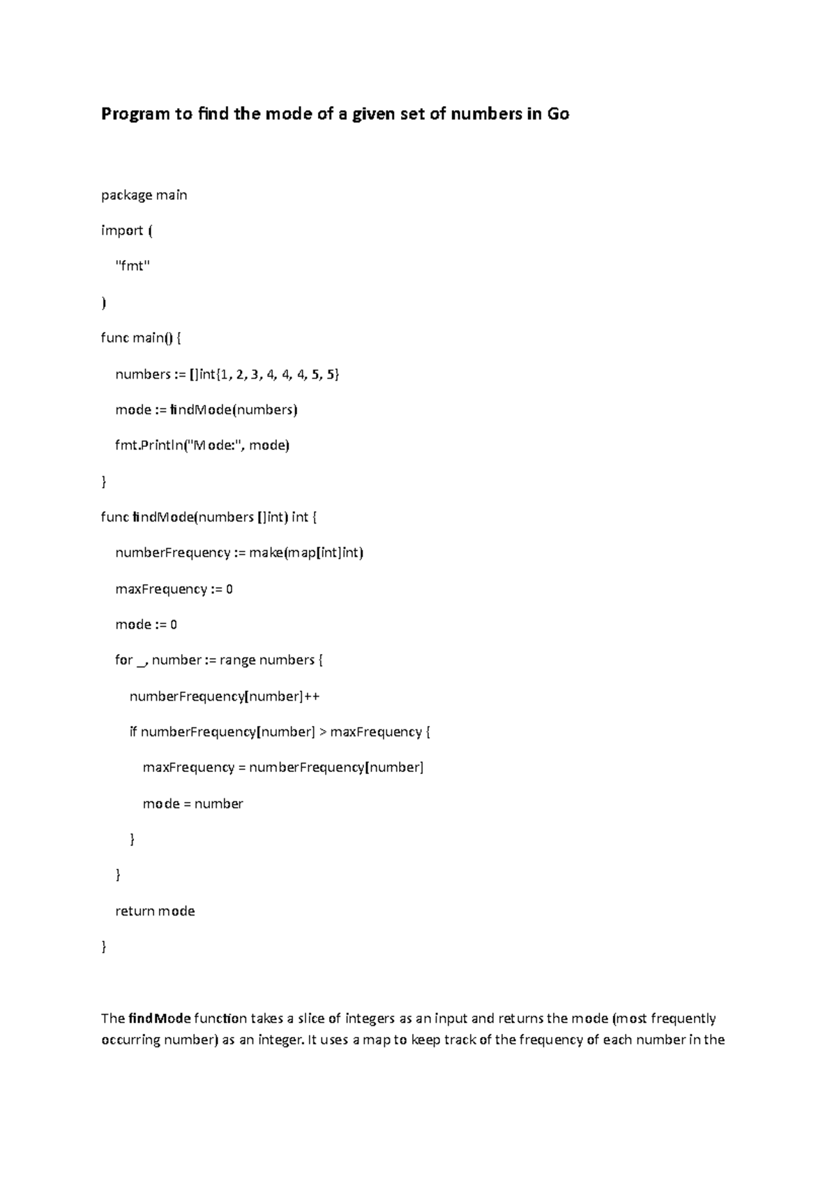 Mode-number Go - Finding mode of given numbers using GO - Program to find the mode of a given ...