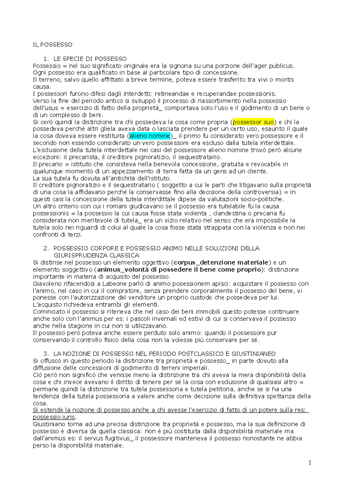 Il possesso Appunti esame Istituzioni di diritto romano - IL POSSESSO 1 ...