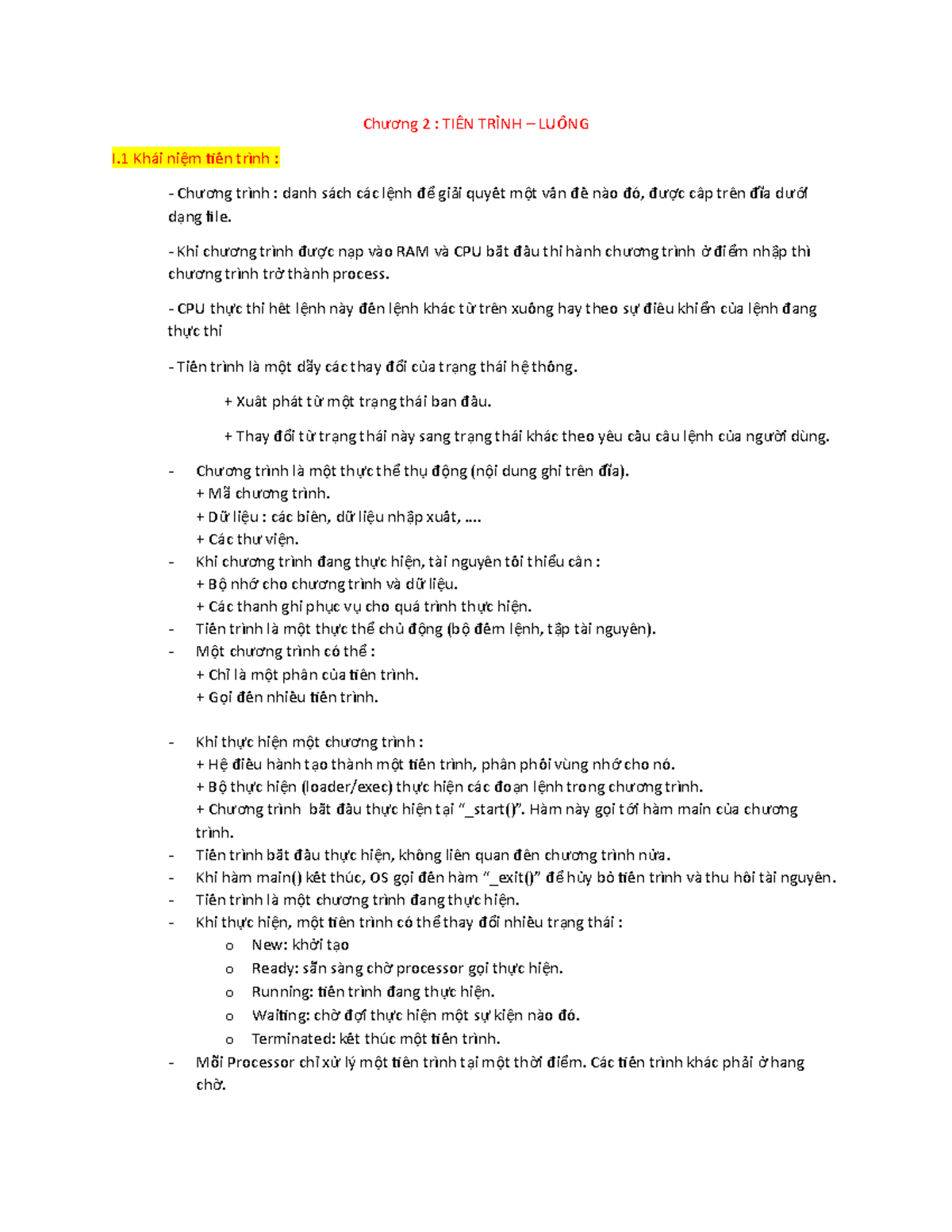 Chương 2,3,4,5 - Huynh Ngoc Diem Ly - Ch ương 2 : TIẾẾN TRÌNH – LUỒỒNG ...