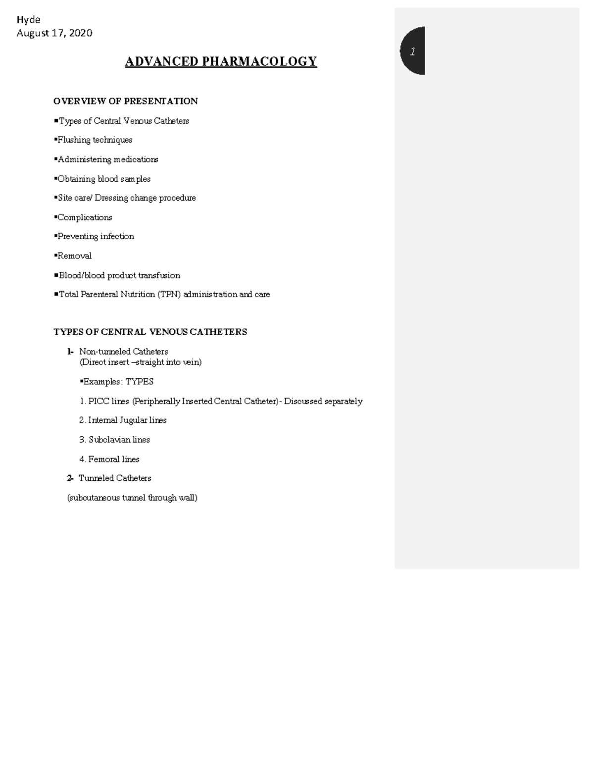 Advanced Pharmacology - 1 Hyde August 17, 2020 ADVANCED PHARMACOLOGY ...