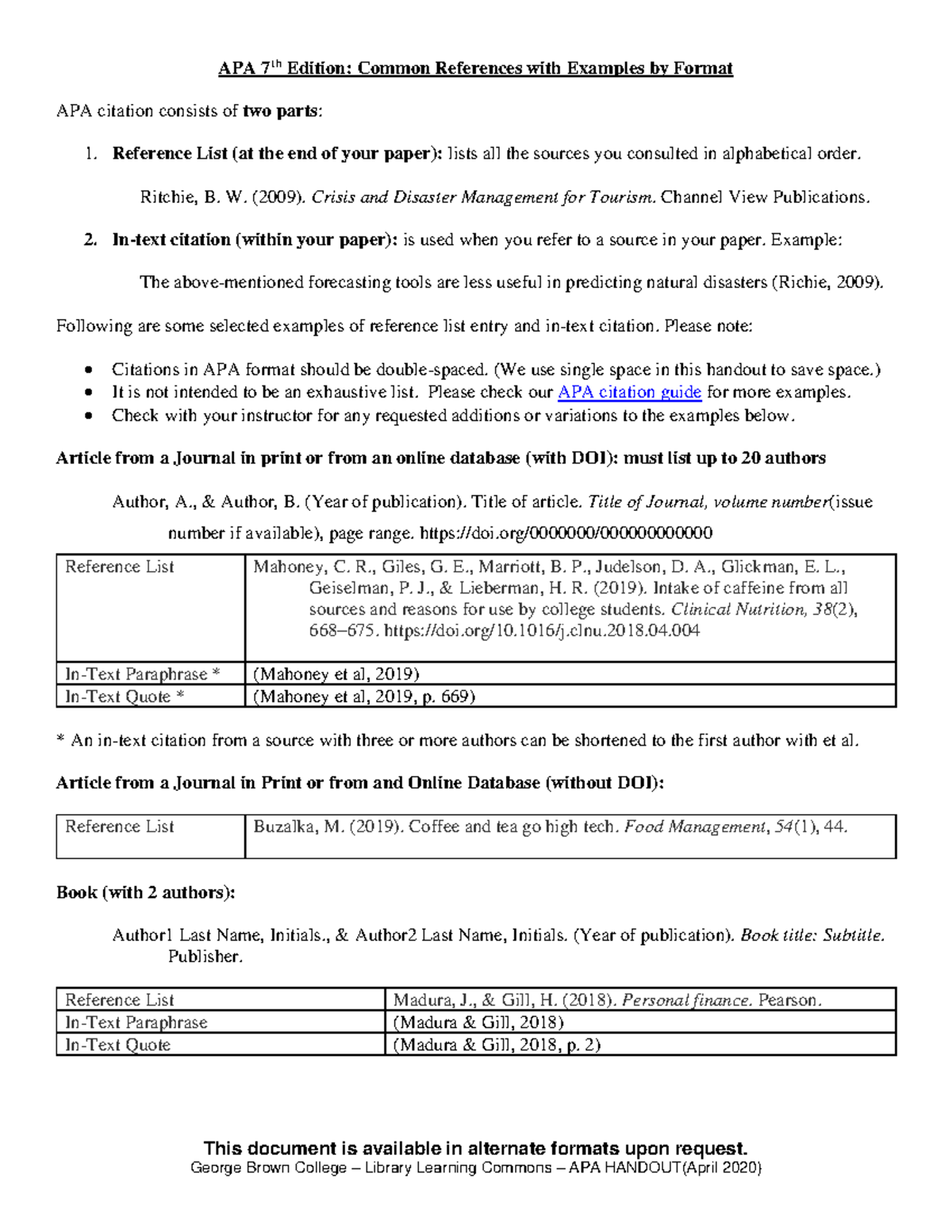 APA 7th editions with in text simplified - This document is available ...