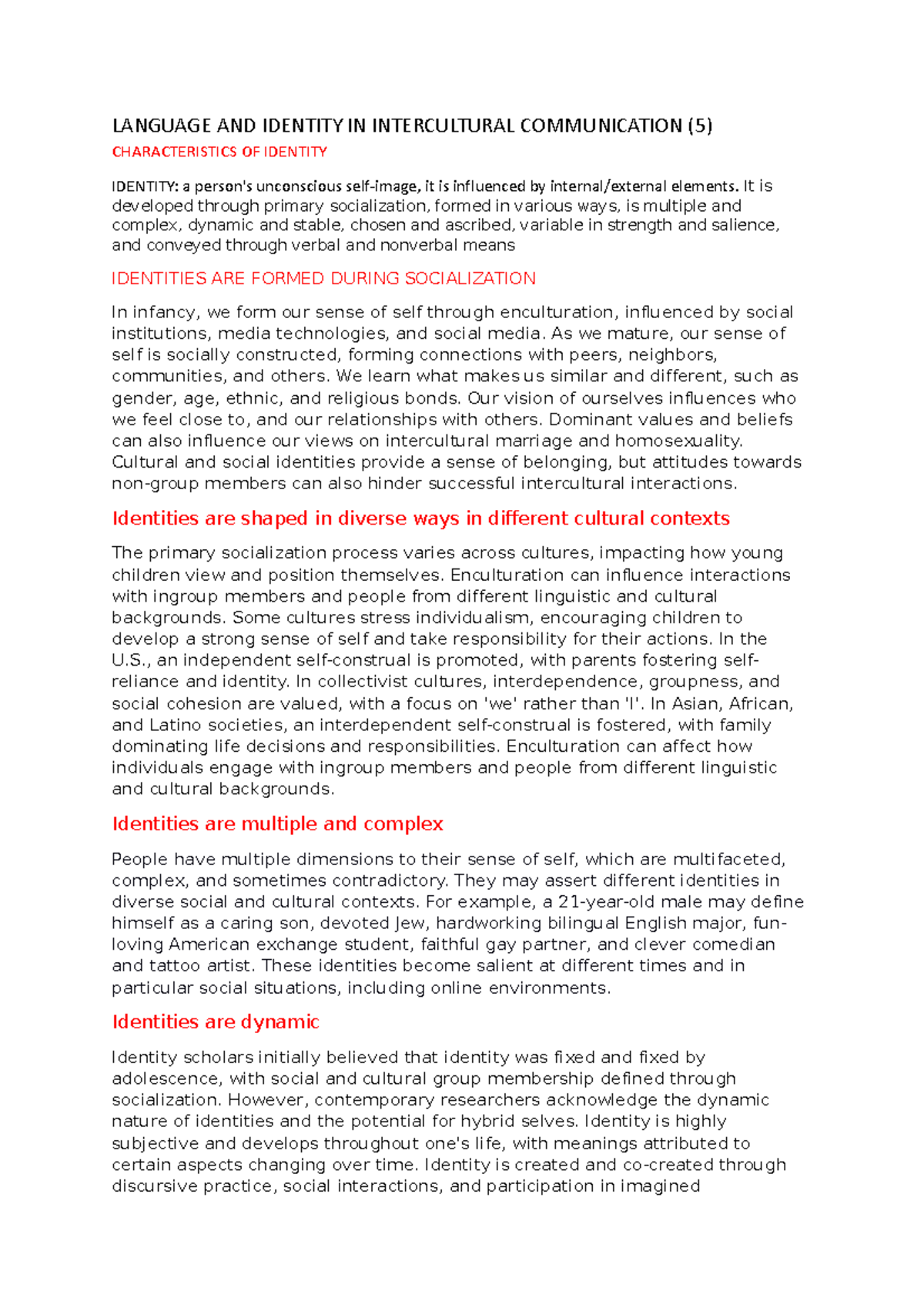 Chapter 5 - riassunto del capitolo 5 - Introducing Language and ...