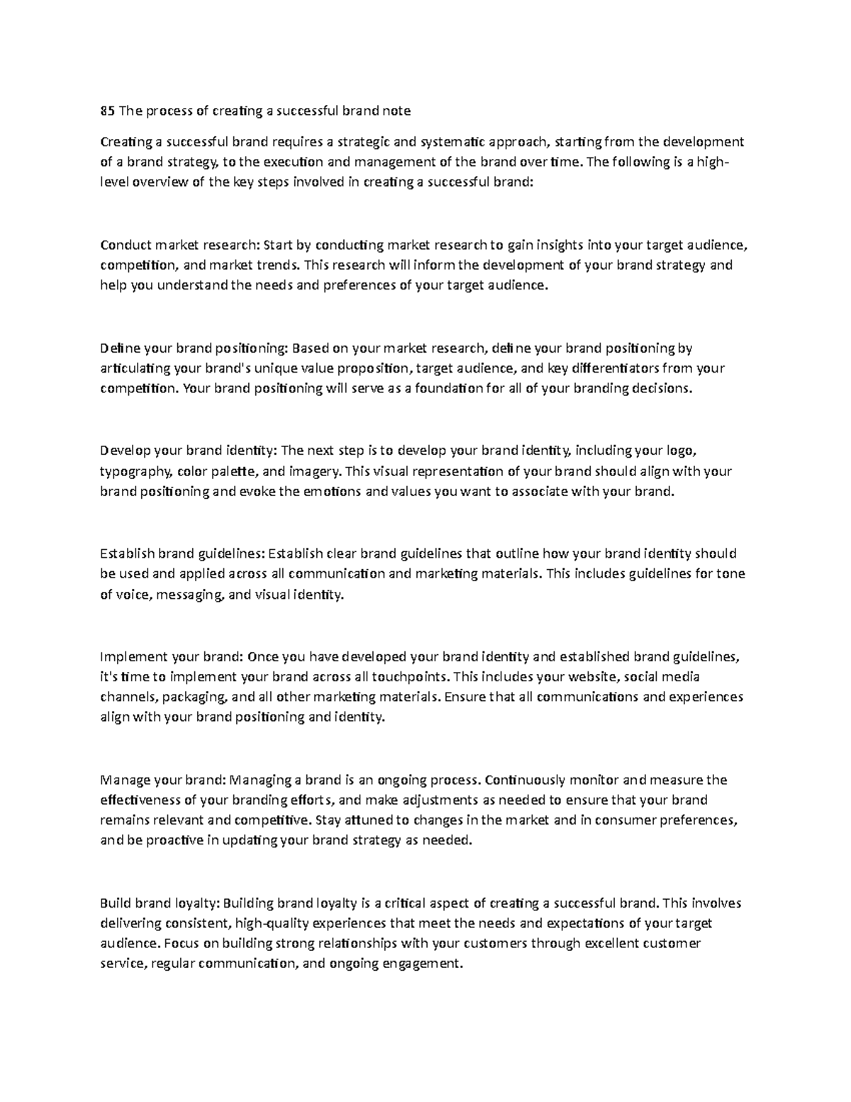 85 The process of creating a successful brand note - The following is a ...