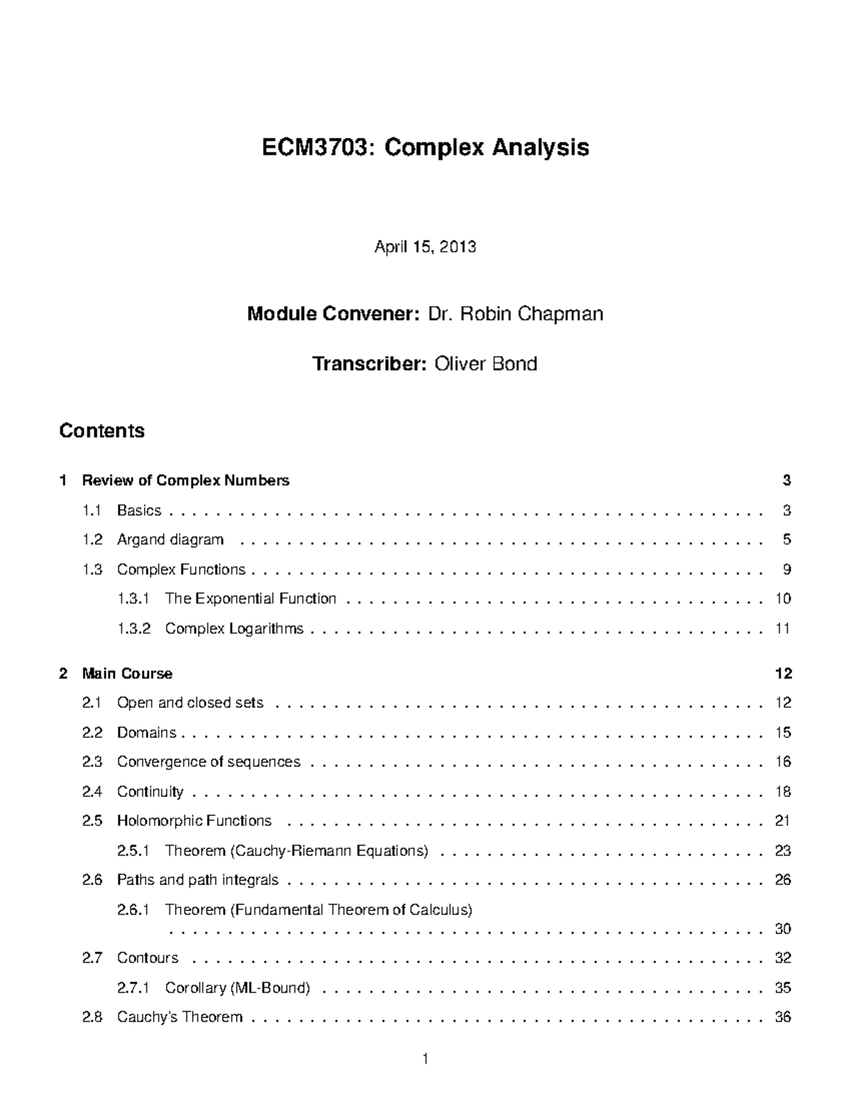 ECM3703 2013-2014 Full course notes - ECM3703: Complex Analysis April ...