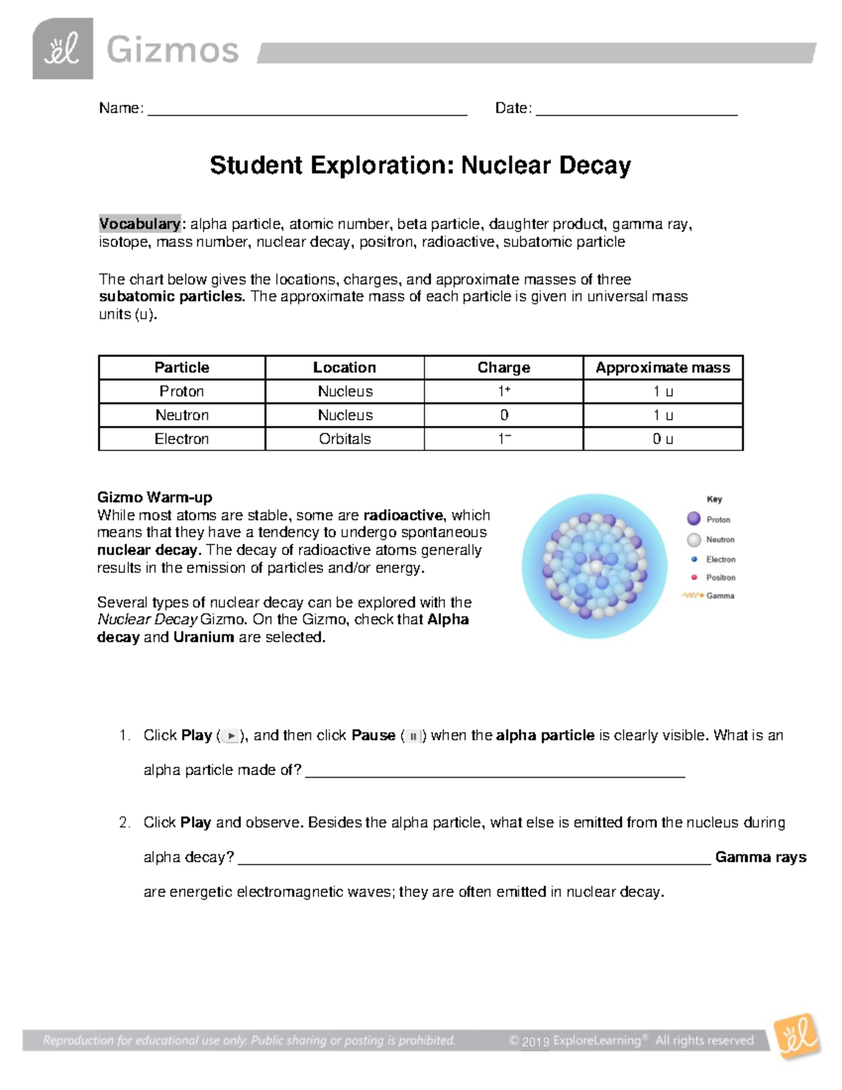 Student Exploration - Nuclear Decay - 2019 Name ...
