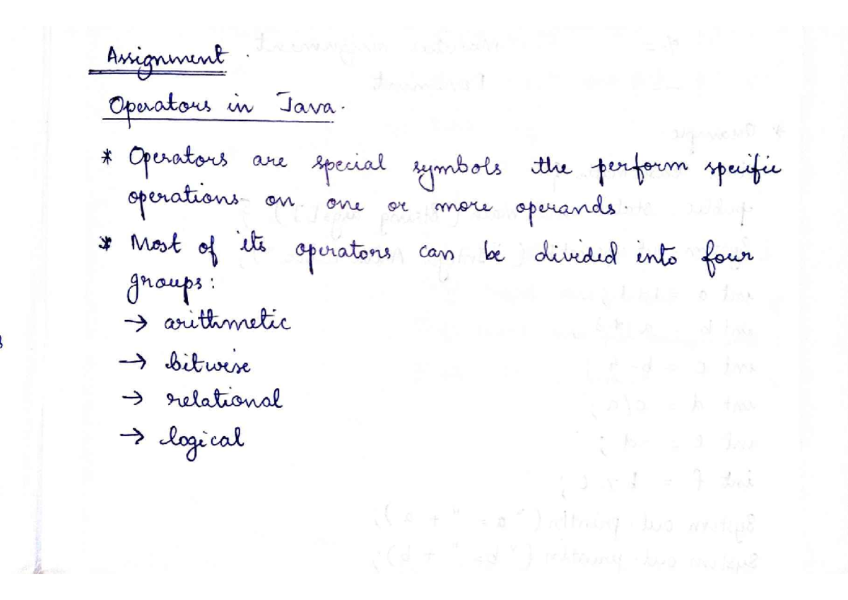 Java Assignment 1 About Java Operators Bachelor Of Computer 3407