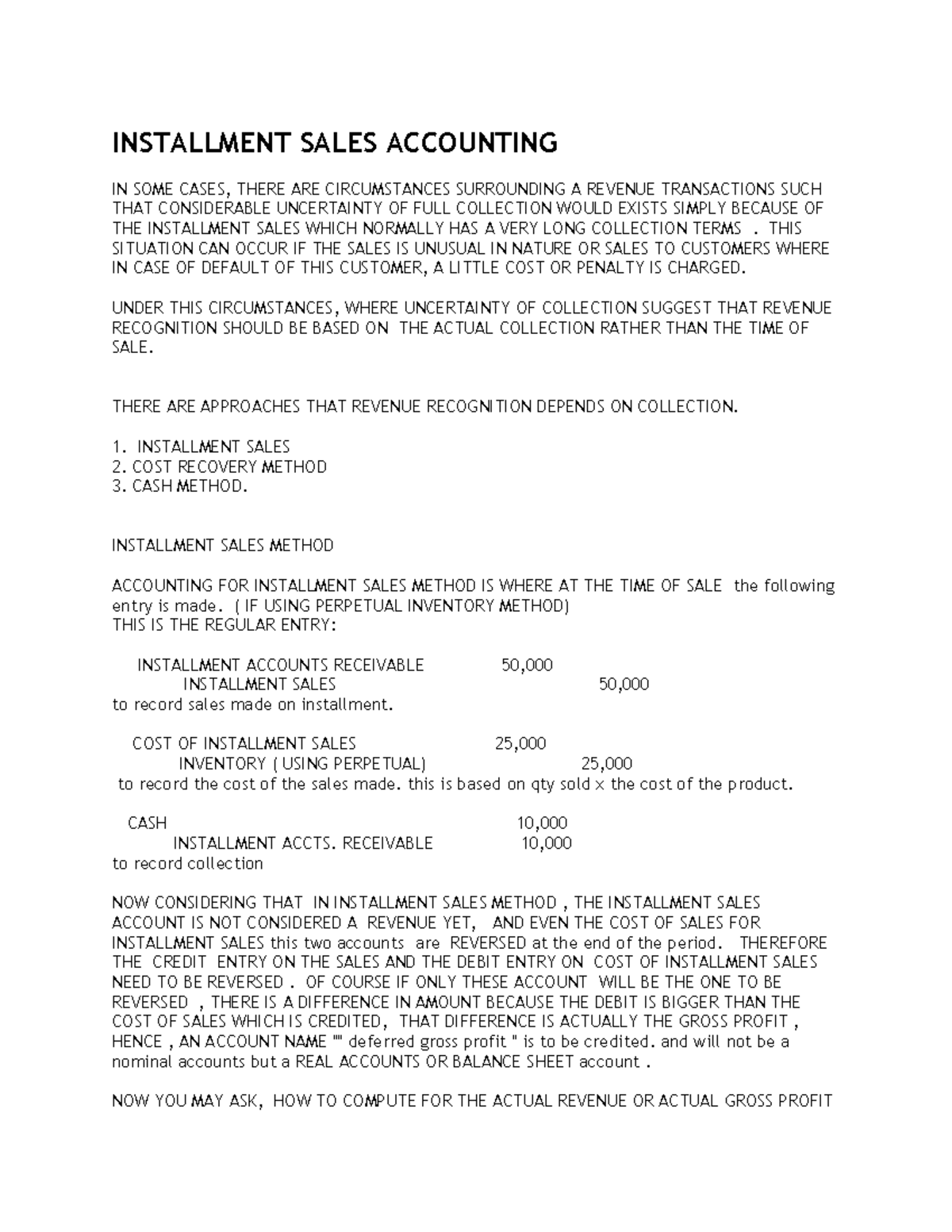 Installment Sales - Lecture - INSTALLMENT SALES ACCOUNTING IN SOME ...
