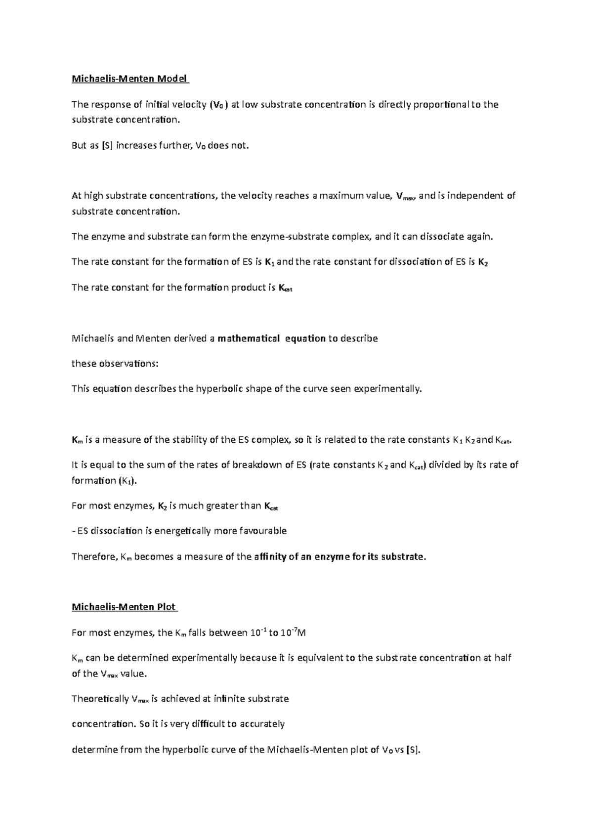 Michealis-menton model - Michaelis-Menten Model The response of initial ...