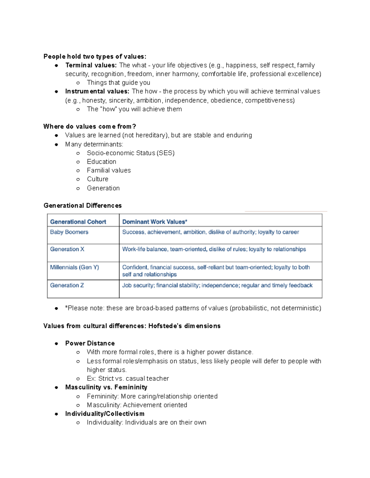 Midterm Pt 3 - People hold two types of values: Terminal values: The ...