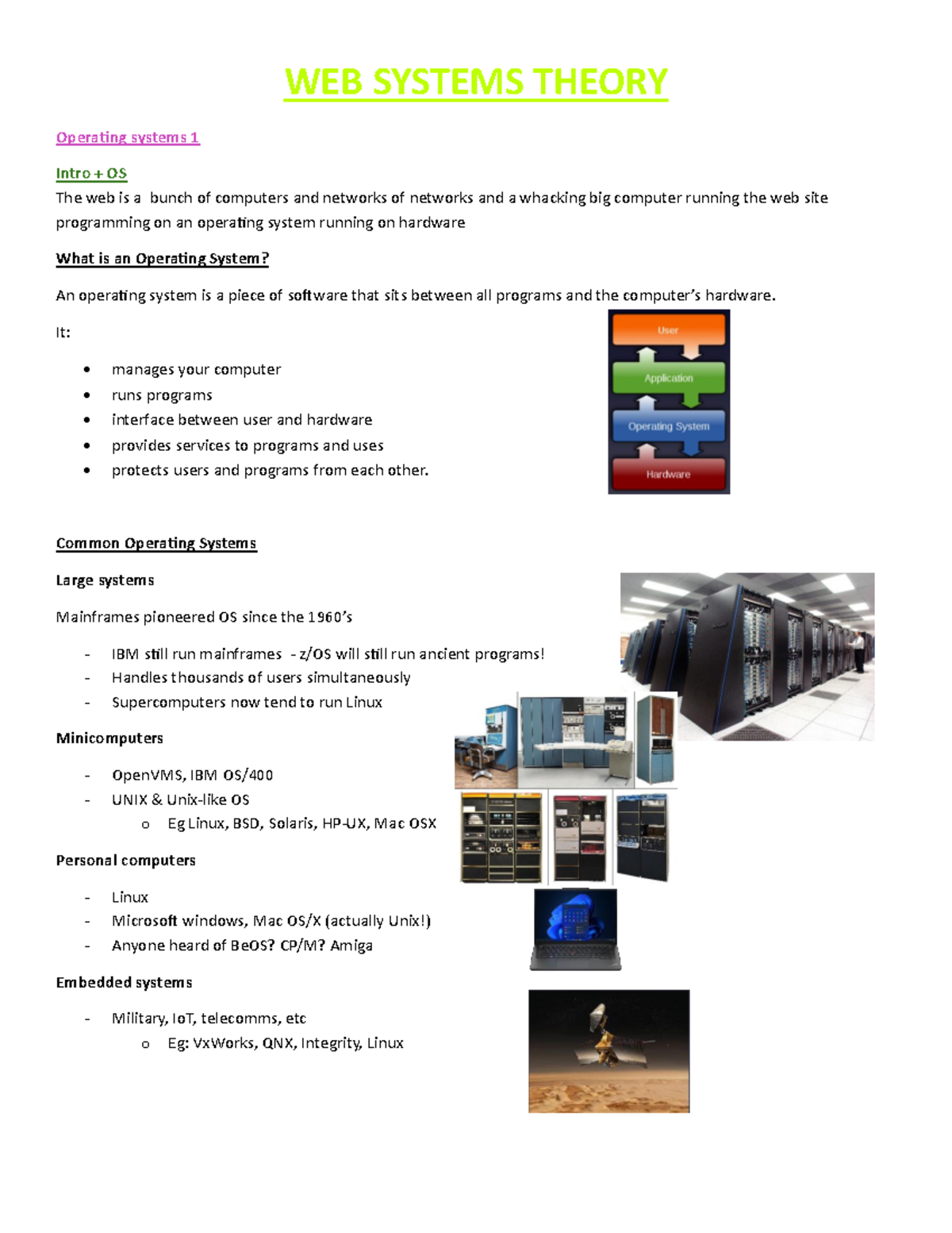 WEB Systems Theory week 1-3 - WEB SYSTEMS THEORY Operating systems 1 ...