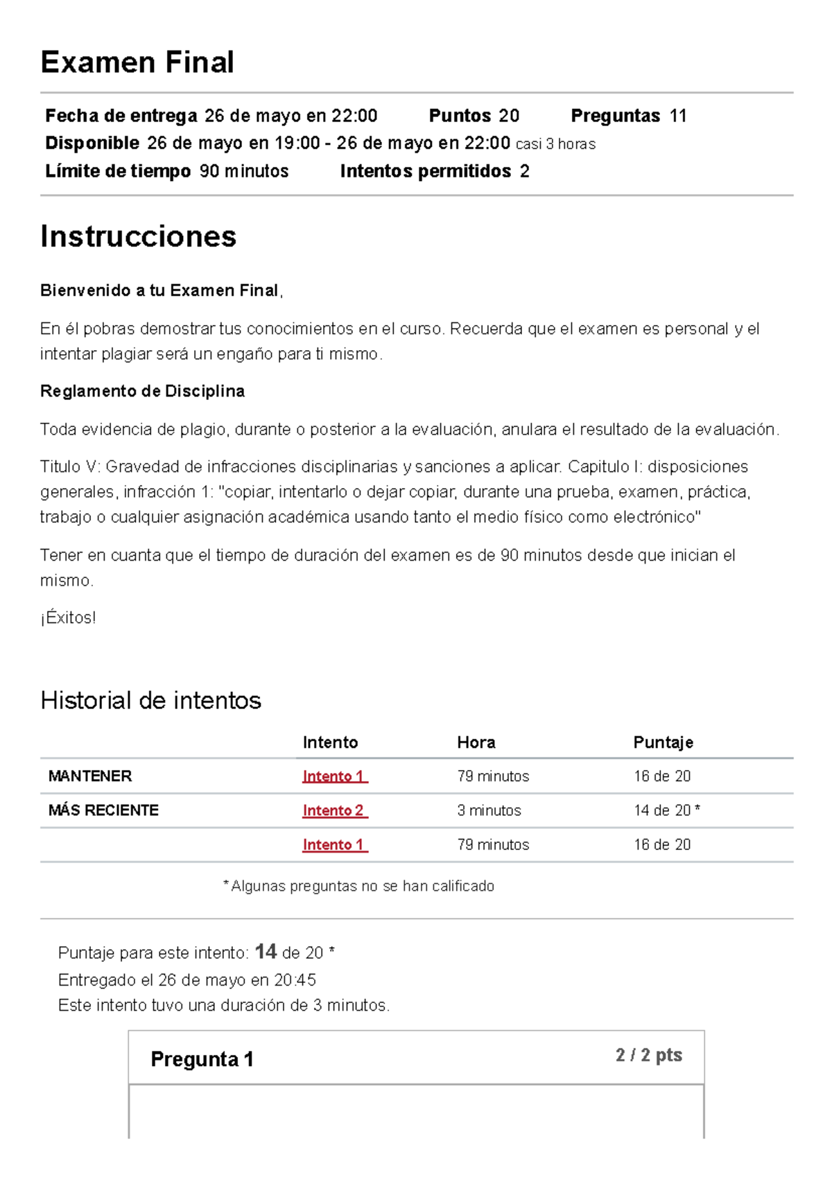 Examen Examen Final 2022 I - * Algunas preguntas no se han calificado Examen Final Fecha de ...