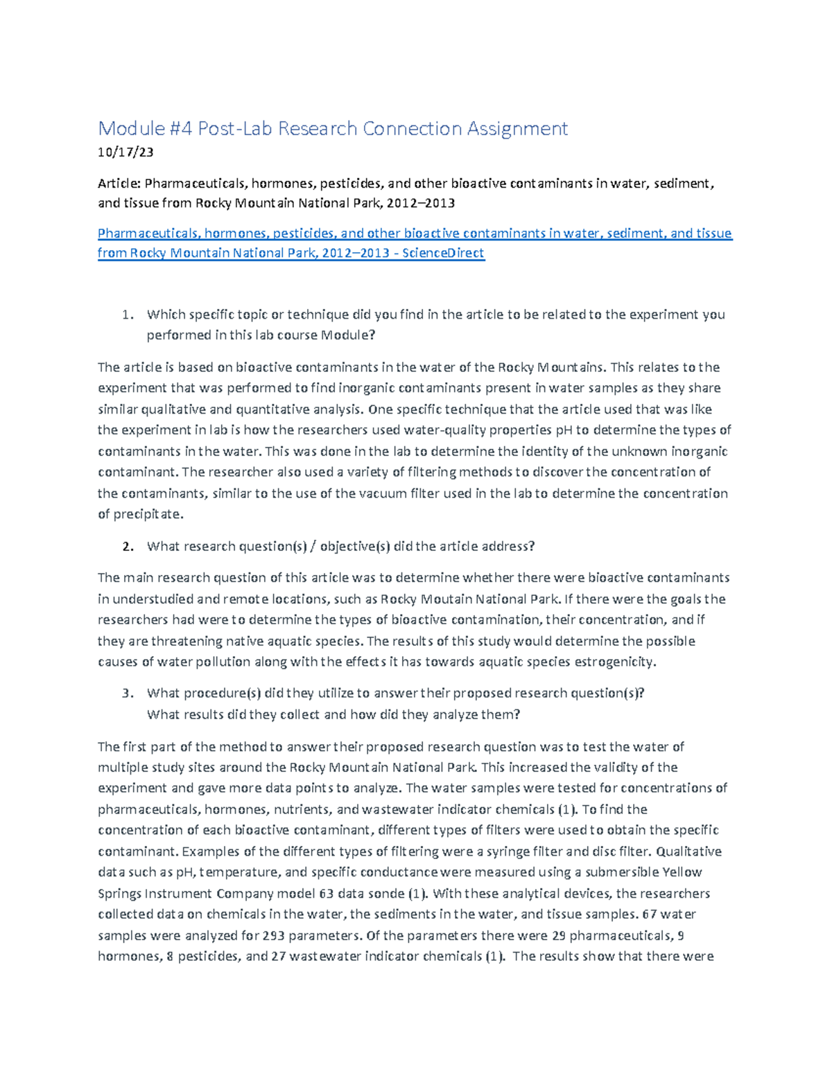 Module #4 Post-Lab Research Connection Assignment - Module #4 Post-Lab Research Connection - Studocu