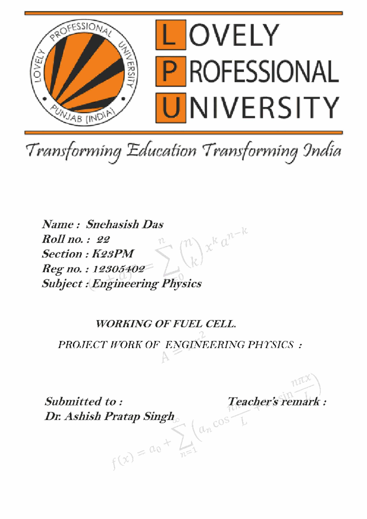 Working of Fuel Cells PHY110 - Engineering Physics - Studocu