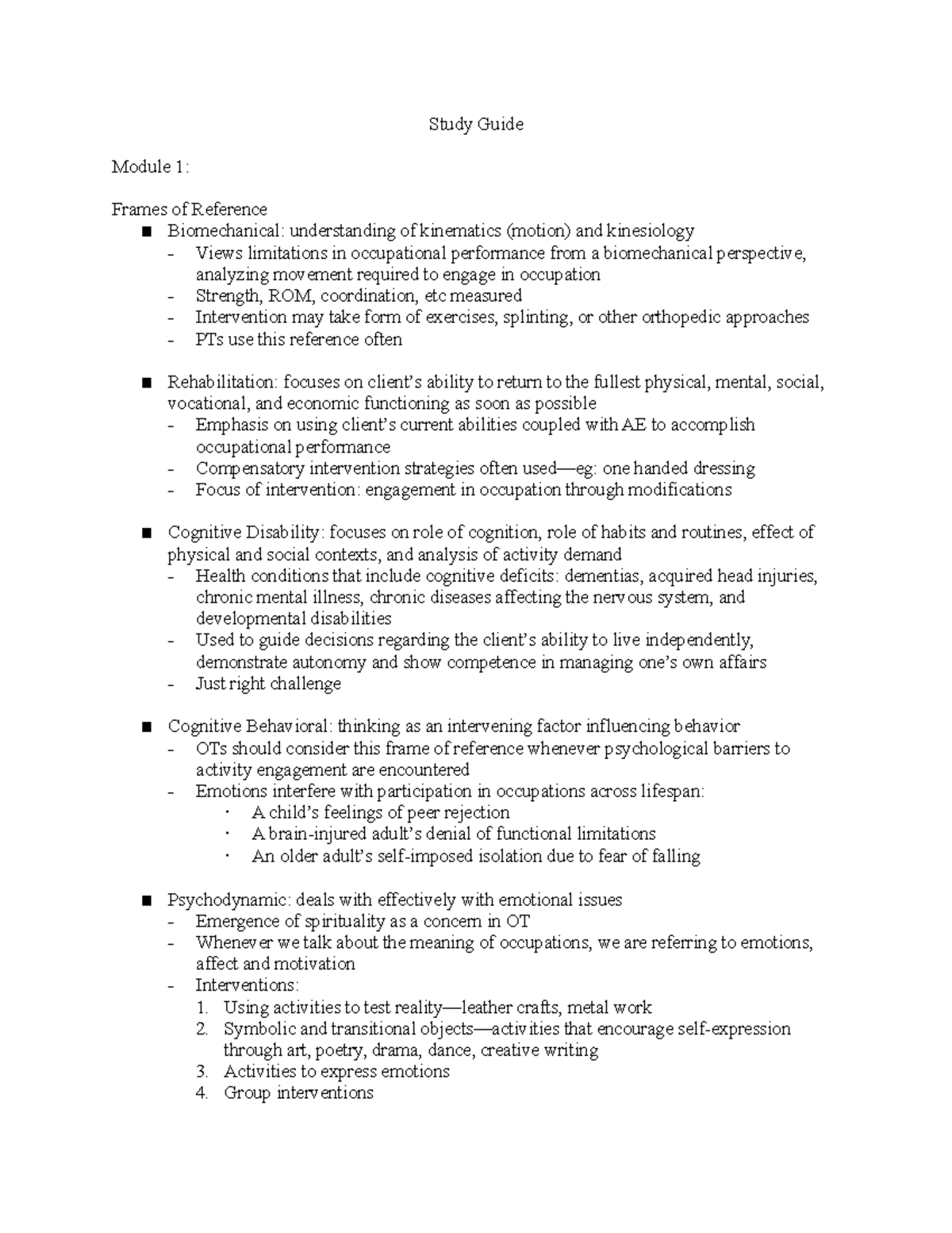 Study Guide - Study Guide Module 1: Frames of Reference Biomechanical ...