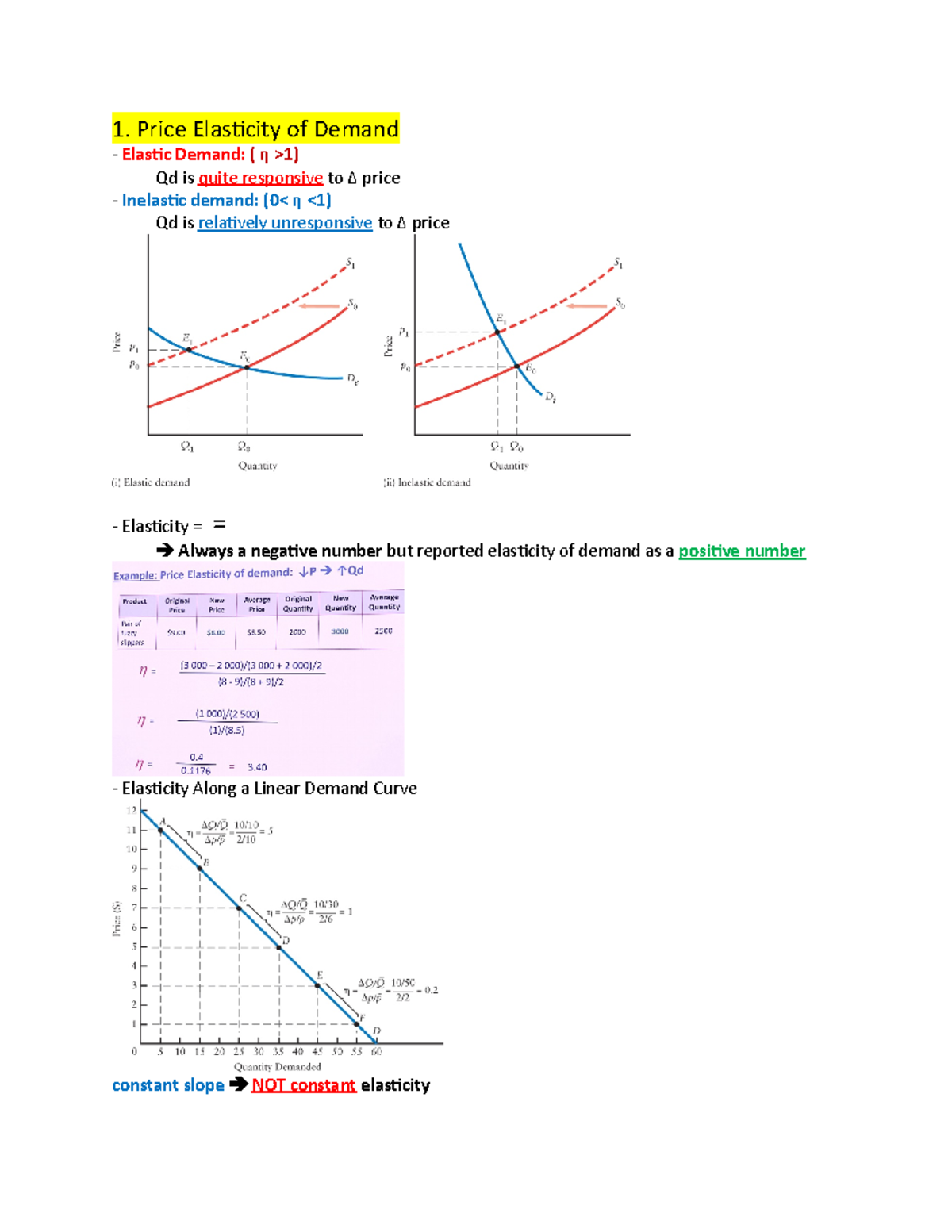 Chapter 4 Elasticity - 1. Price Elasticity of Demand Elastic Demand: ( η >1) Qd is quite - Studocu