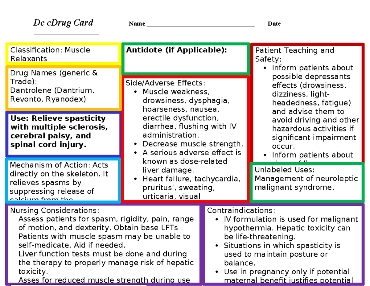 NSG124 Drug Card Muscle Relaxants 2 - Dc cDrug Card Name