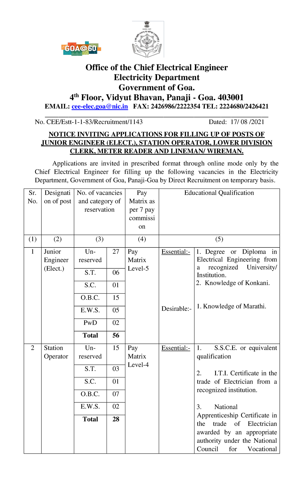 Recruitment In Electricity Department Office Of The Chief Electrical recruitment-in-electricity-department-office-of-the-chief-electrical