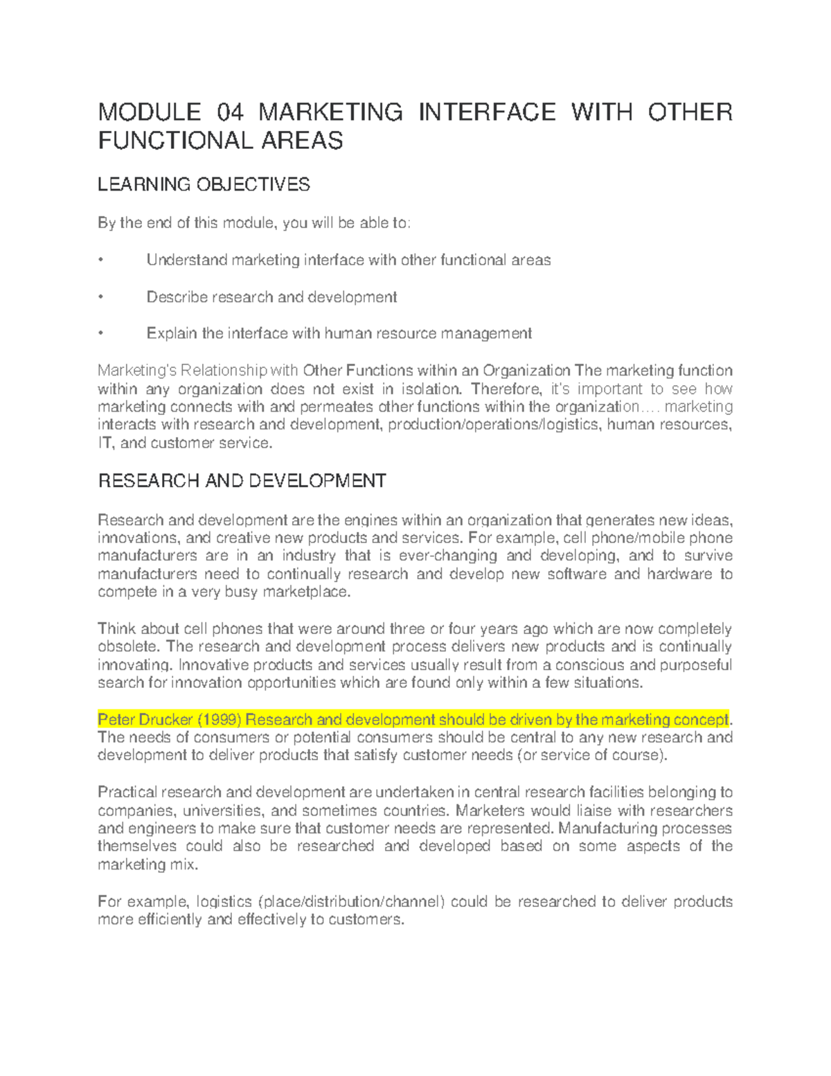 Module 04 Marketing Interface WITH Other Functional Areas - MODULE 04 ...