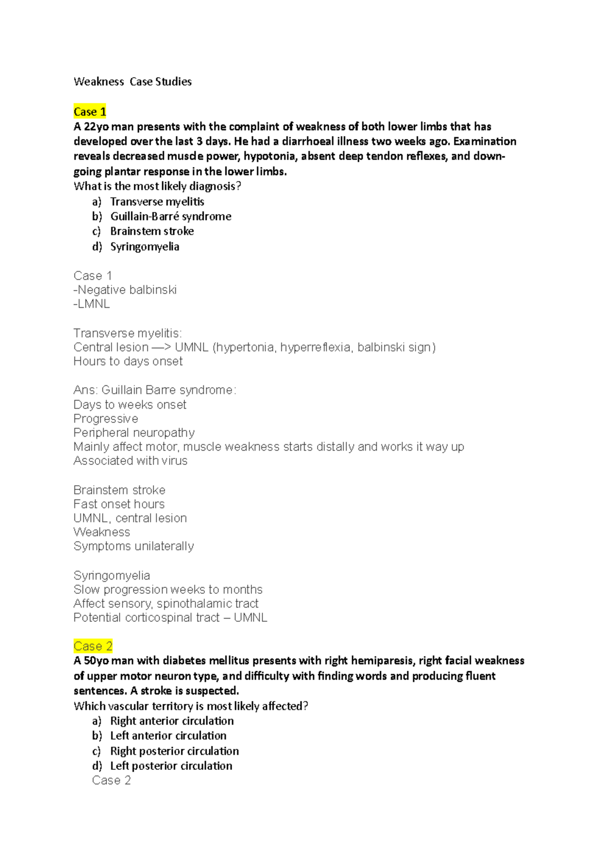 Weakness Case Studies - Weakness Case Studies Case 1 A 22yo man ...