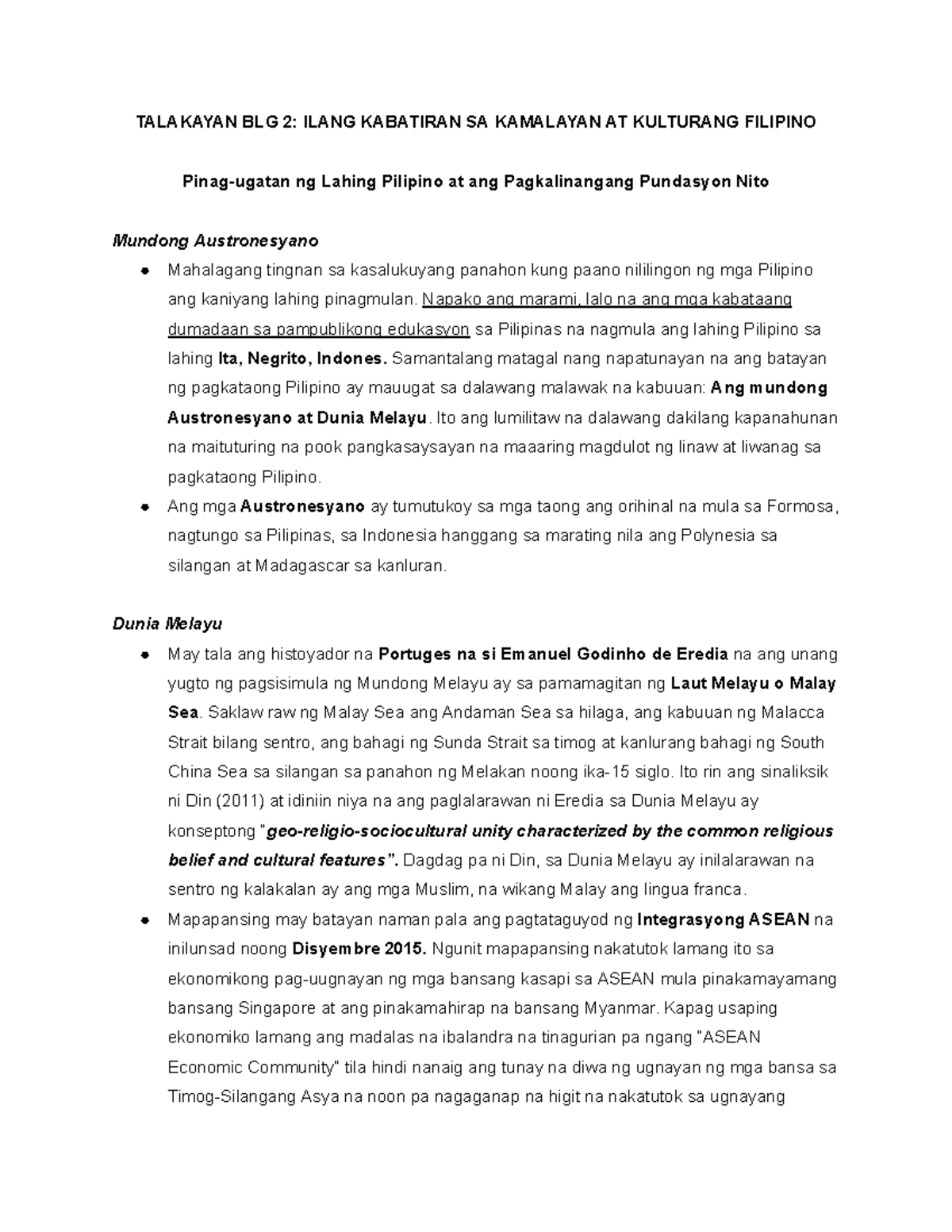 FPK Talakayan BLG 2 Reviewer - TALAKAYAN BLG 2: ILANG KABATIRAN SA ...