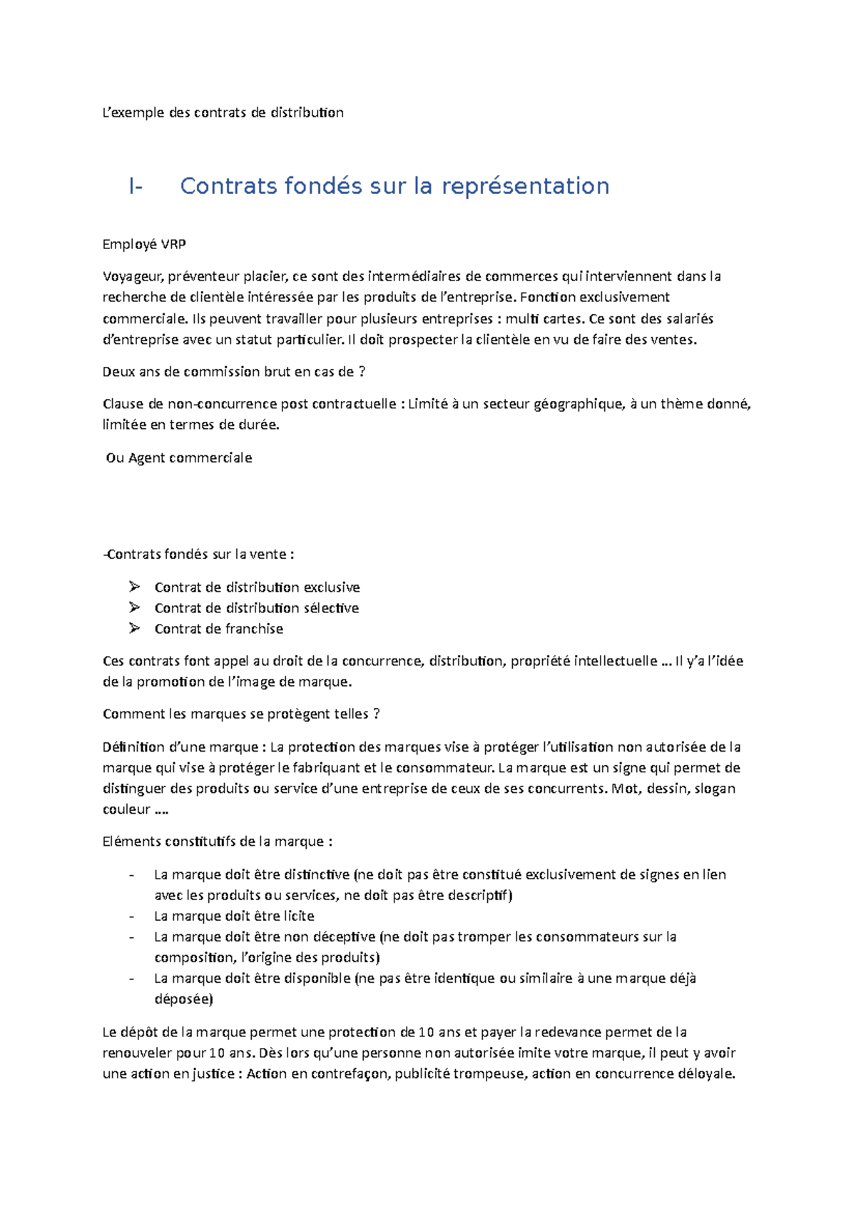 Contrats de distribution - notes de cours - Droit - EM Lyon - Studocu