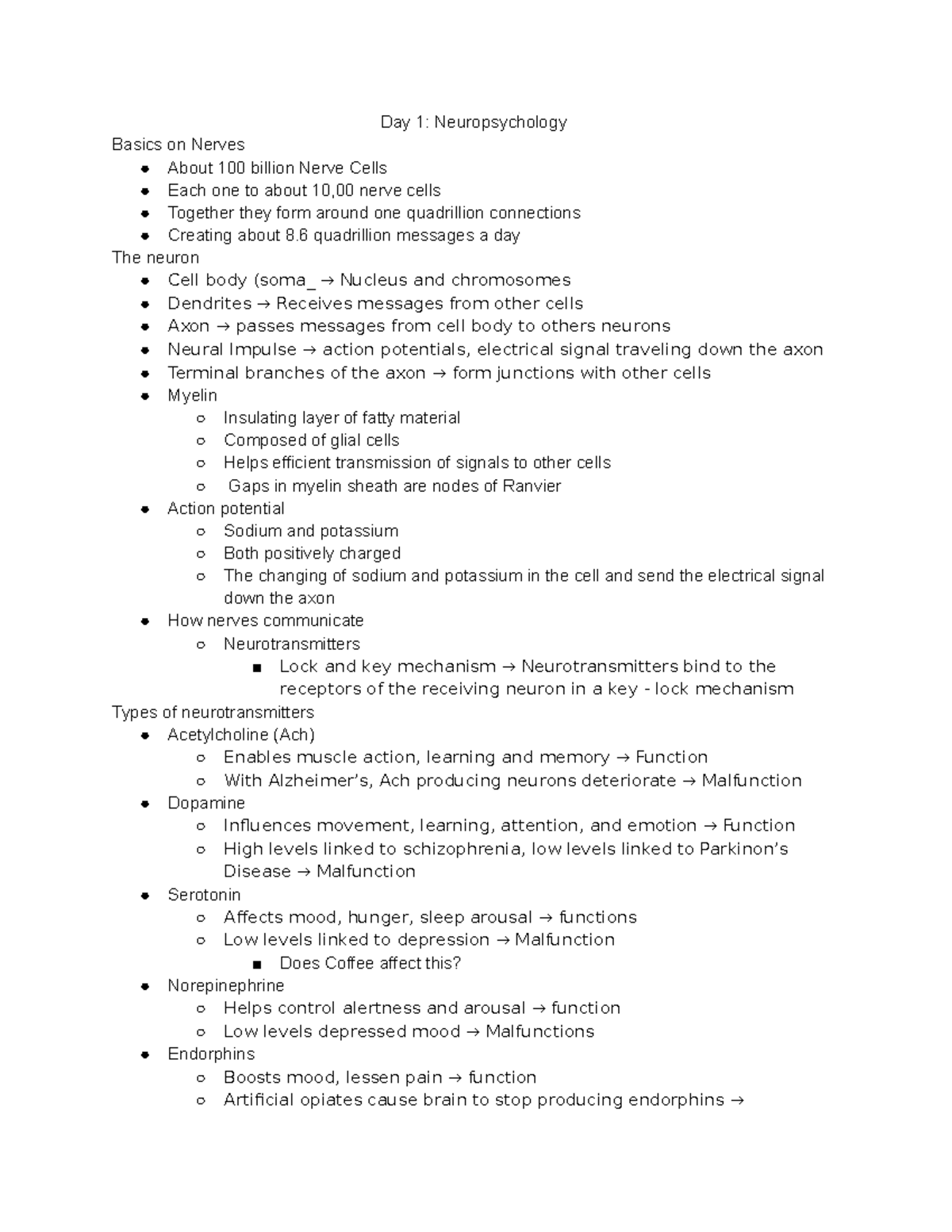 Day 1 Neuropsychology - The teacher was Professor Ludwig, and the notes ...