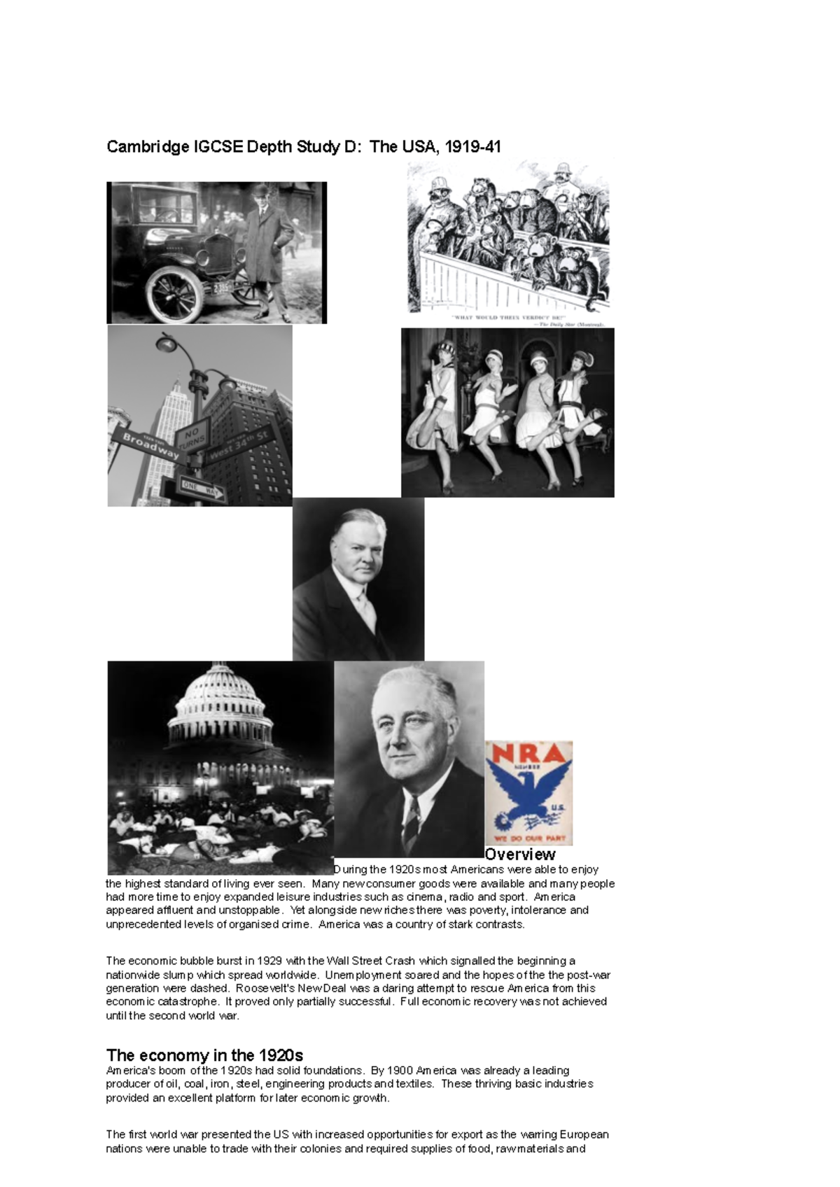 Cambridge igcse depth study d- usa 1919-41 - Cambridge IGCSE Depth ...